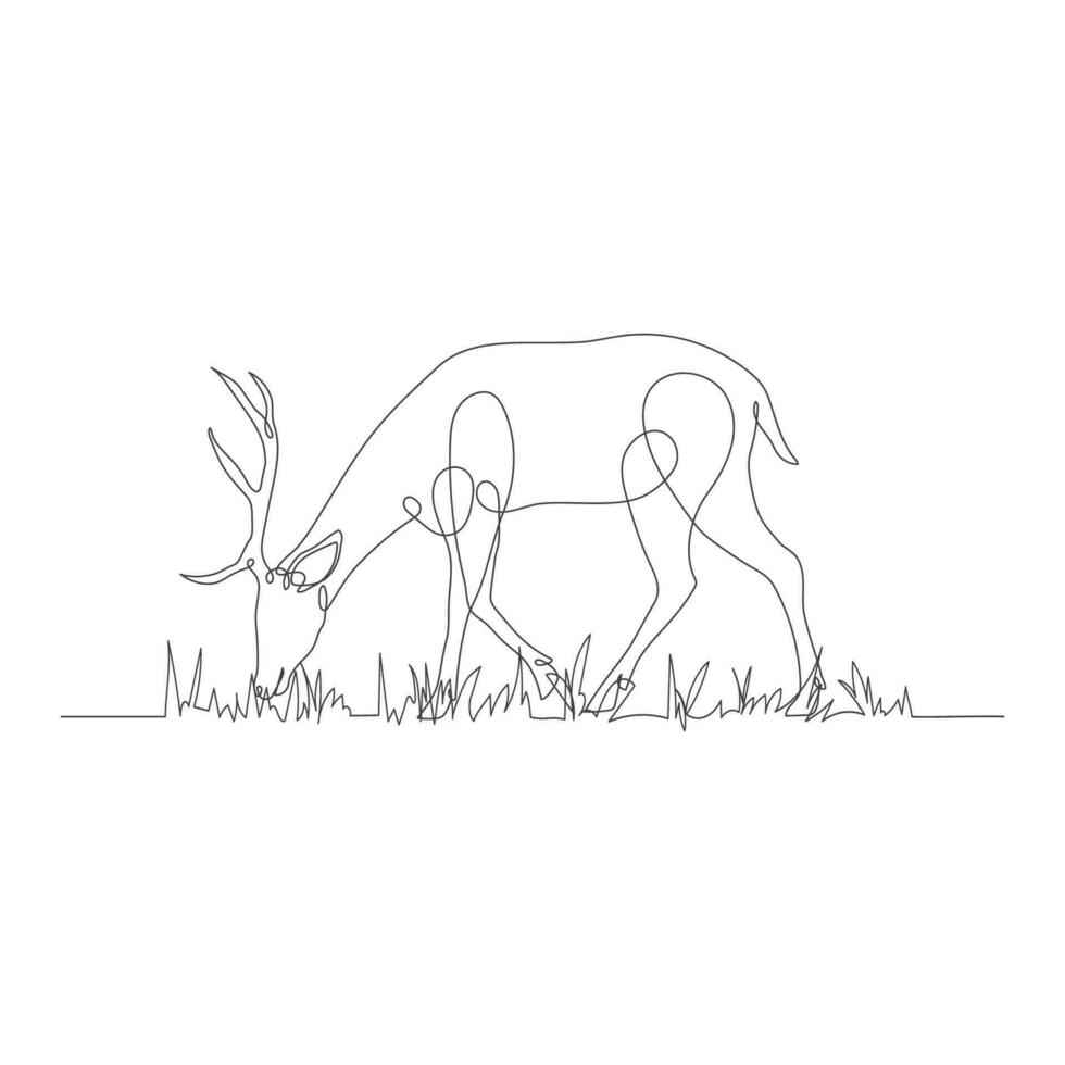 Deer Linear Icon Deer With Grass In Continuous Line Art Drawing Style Continuous Line Drawing
