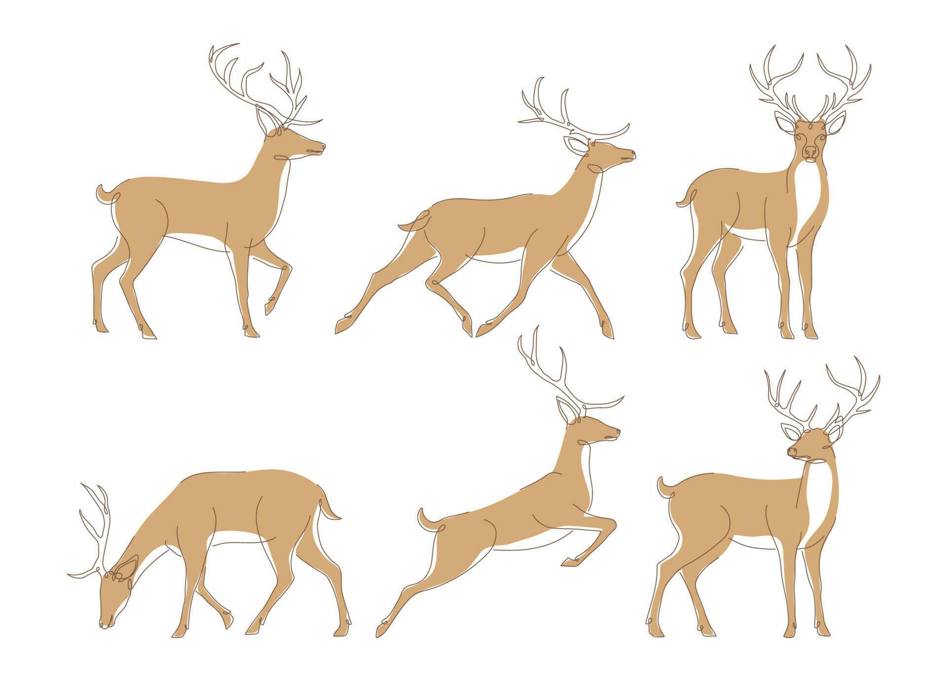 Set Of Deer In Continuous Line Art Drawing Style Continuous Line Drawing Collection Of Deer