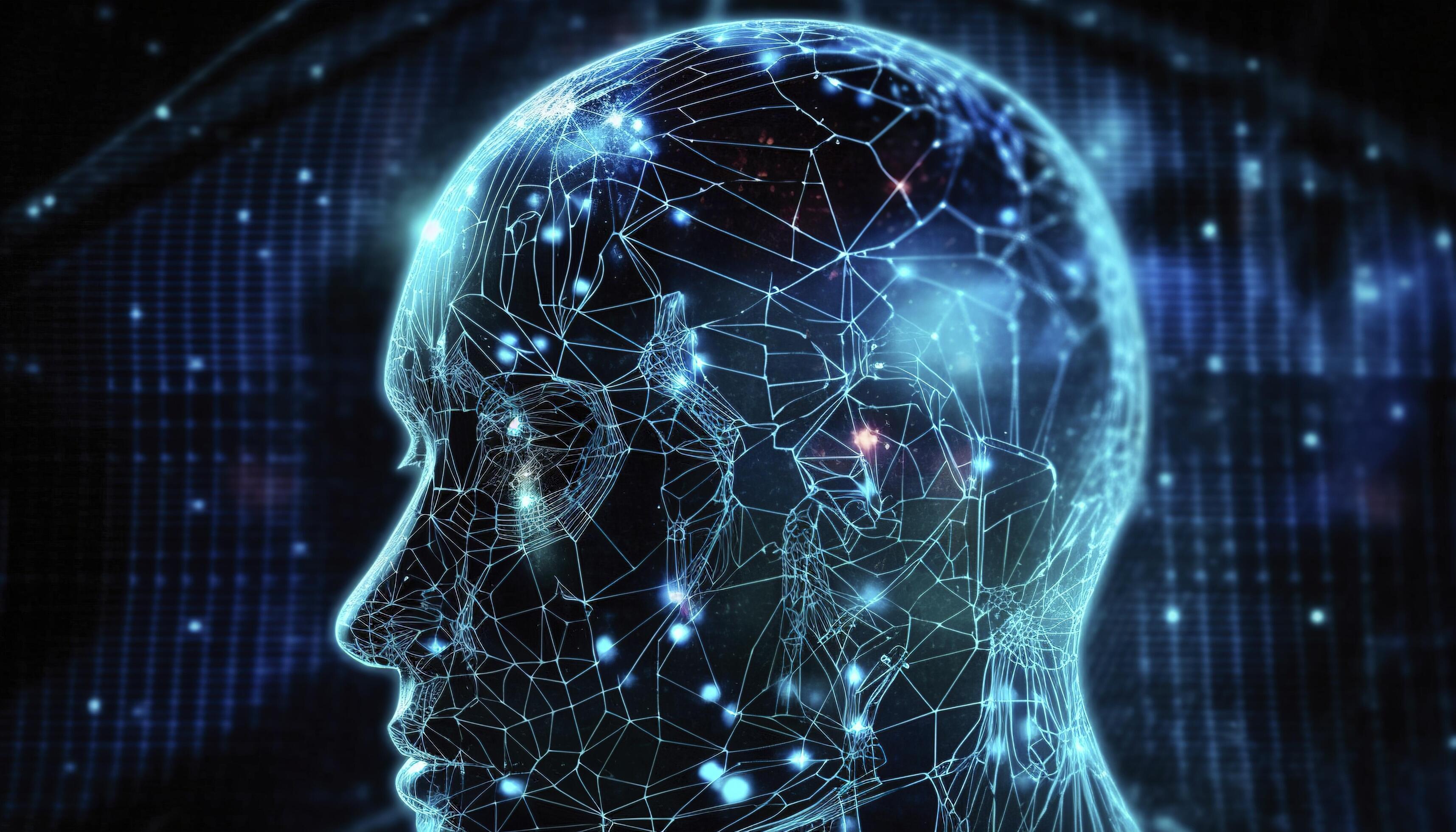 Artificial intelligence, a humanoid cyber human with a neural network ...