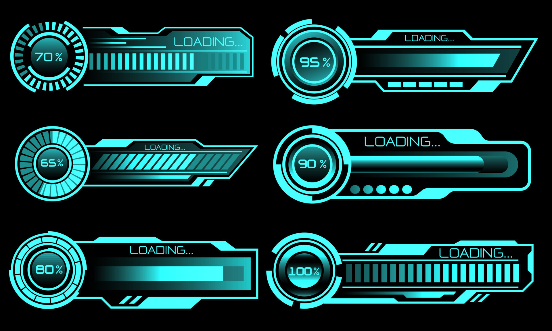 Set Of Hud Modern Loading Progress Bars User Interface Elements Design Technology Cyber Blue On