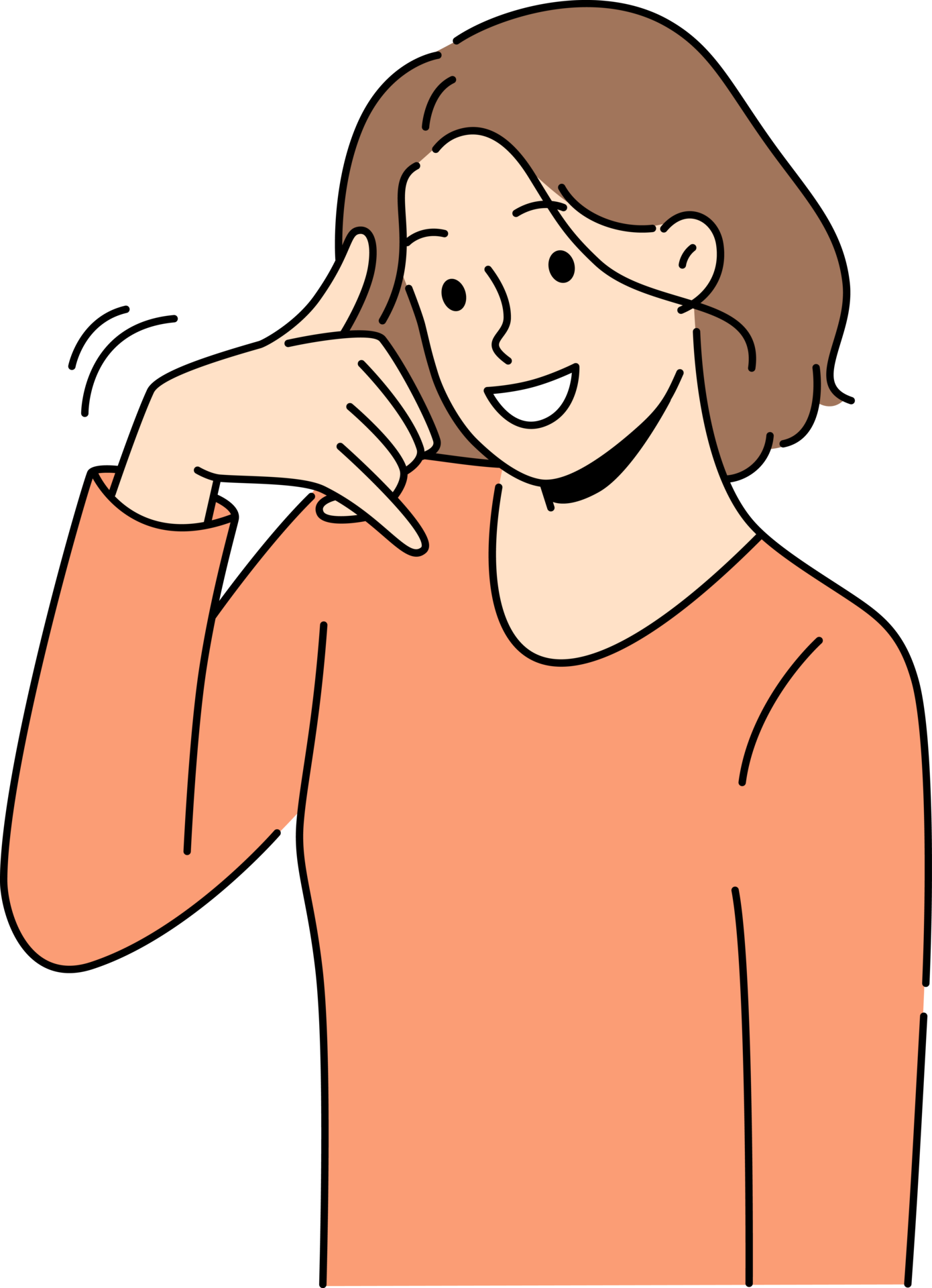 Smiling woman show call me gesture 24501139 PNG