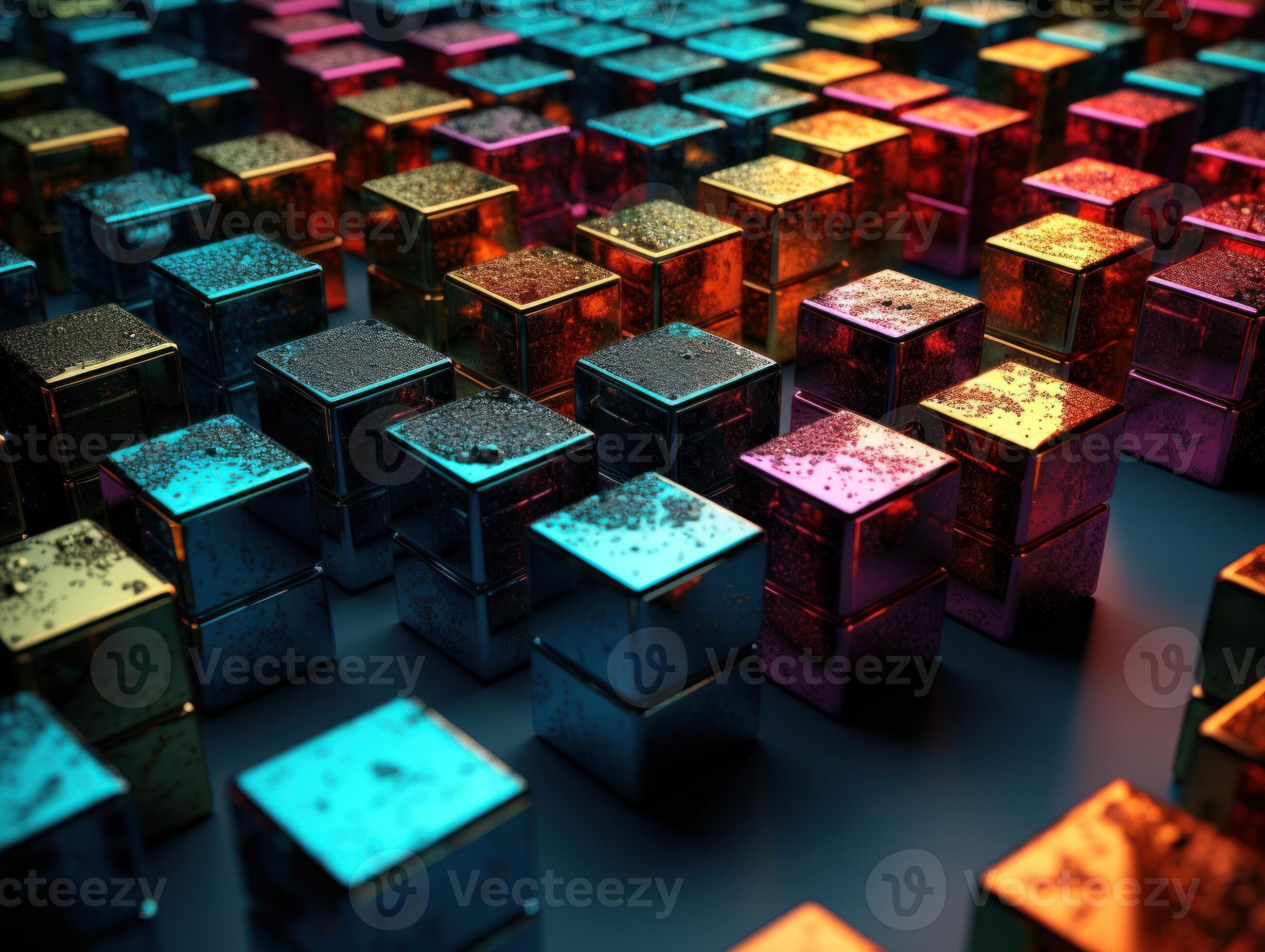 Futuristic Metallic Cubes Background Abstract Geometric Mosaic Grid Square Tiles Pattern