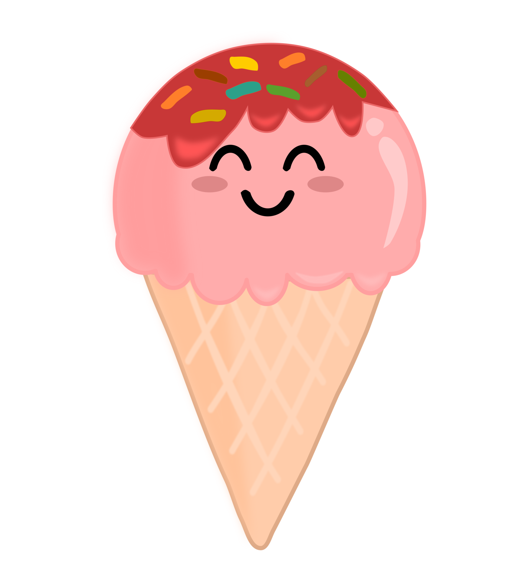 Cute Kawaii Strawberry Ice Cream And Sugar Topping Png Illustration