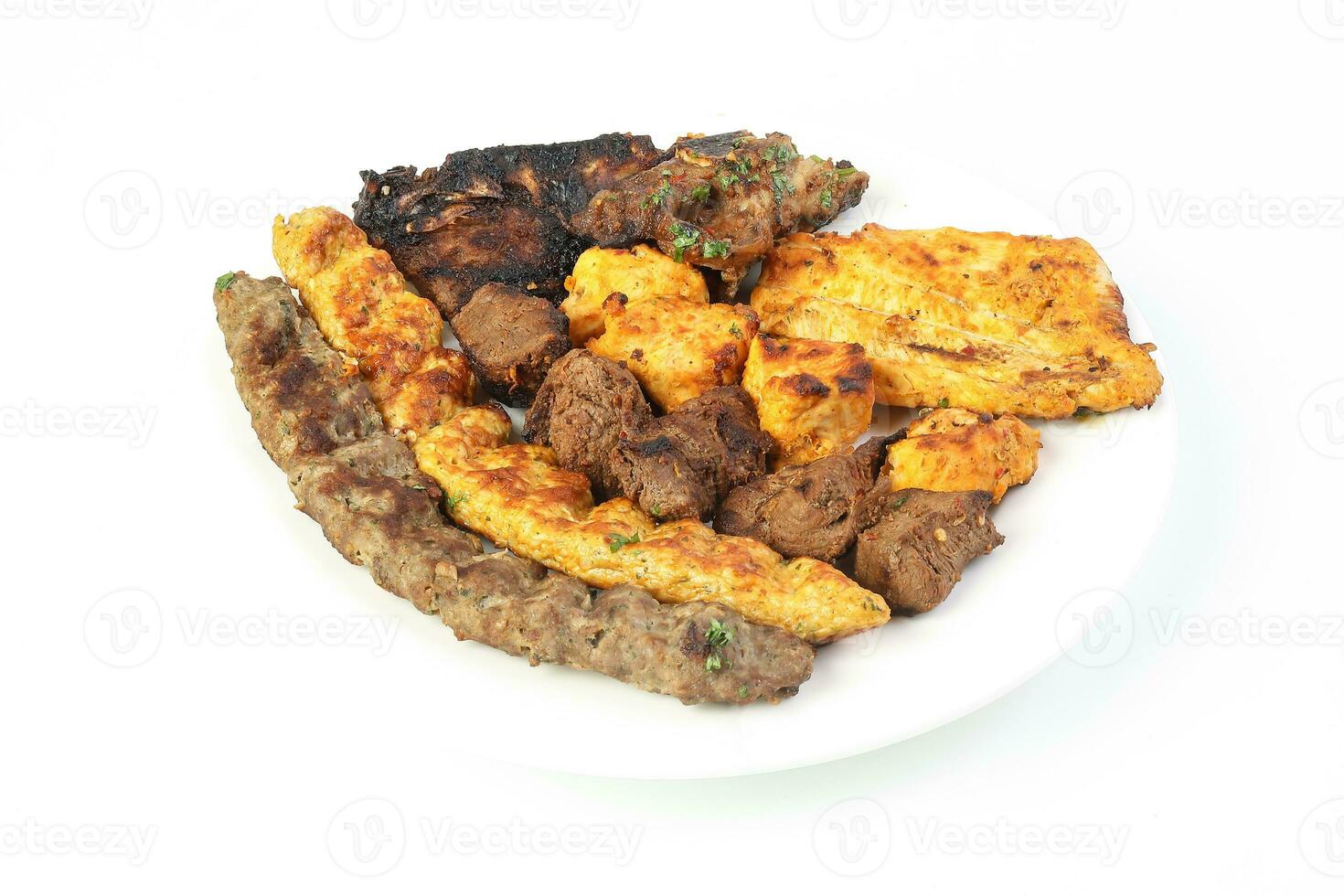Mixed charcoal grilled platter chicken beef mutton goat meat shish ...