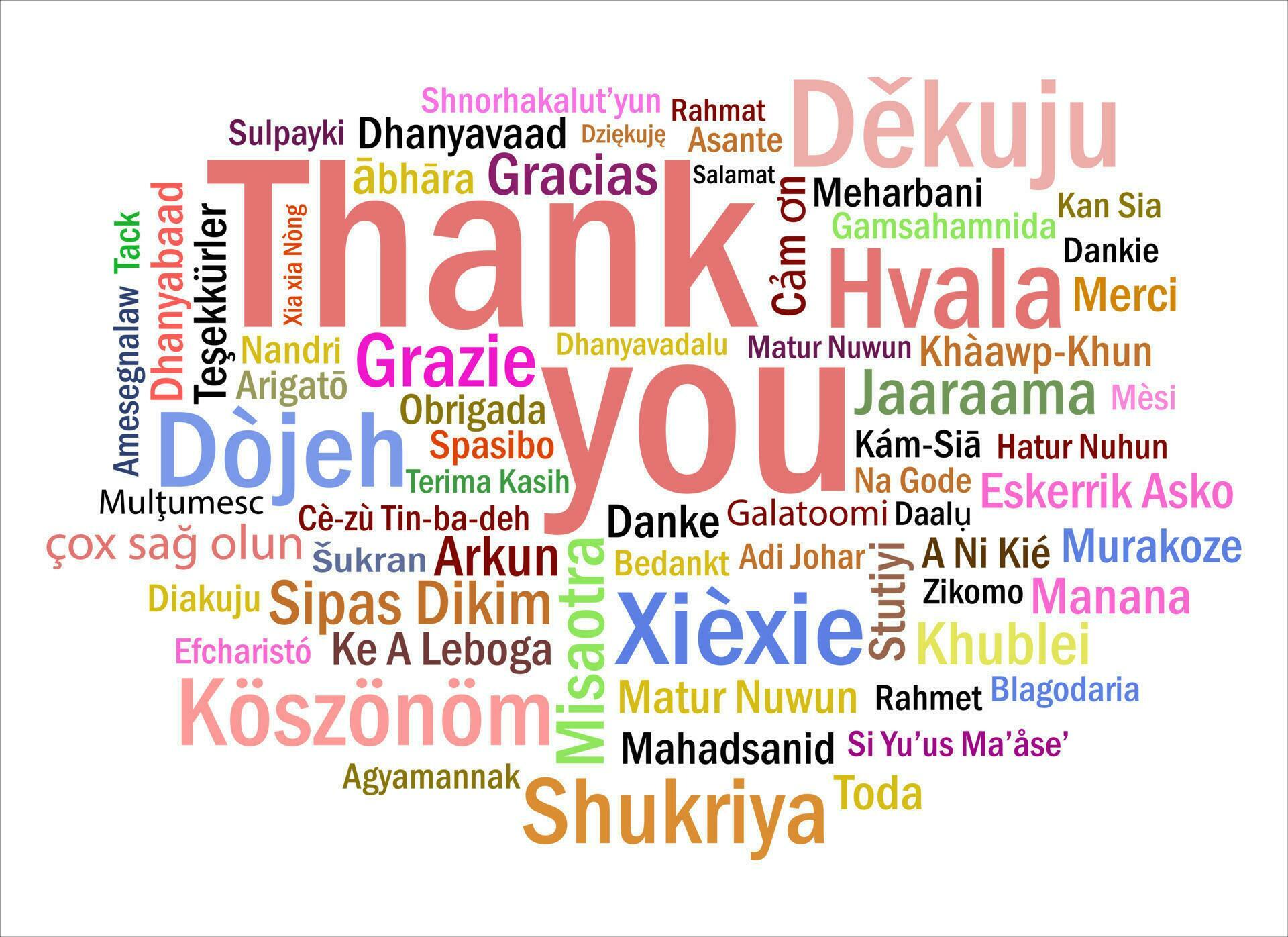 Thank You Word Collection in Different Languages around the World in Different Colors Vector ...
