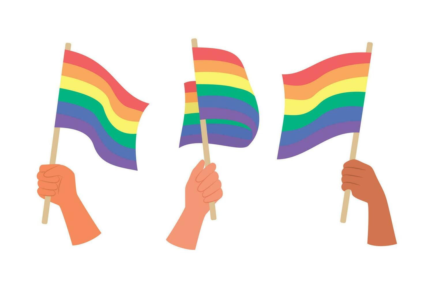 Hands Holding Rainbow Flags for LGBT Gay Pride Concept Illustration ...