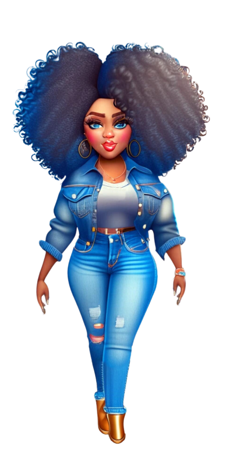 Woman In Blue Jeans Afro Ai Generated Custom Colored 24525269 Png