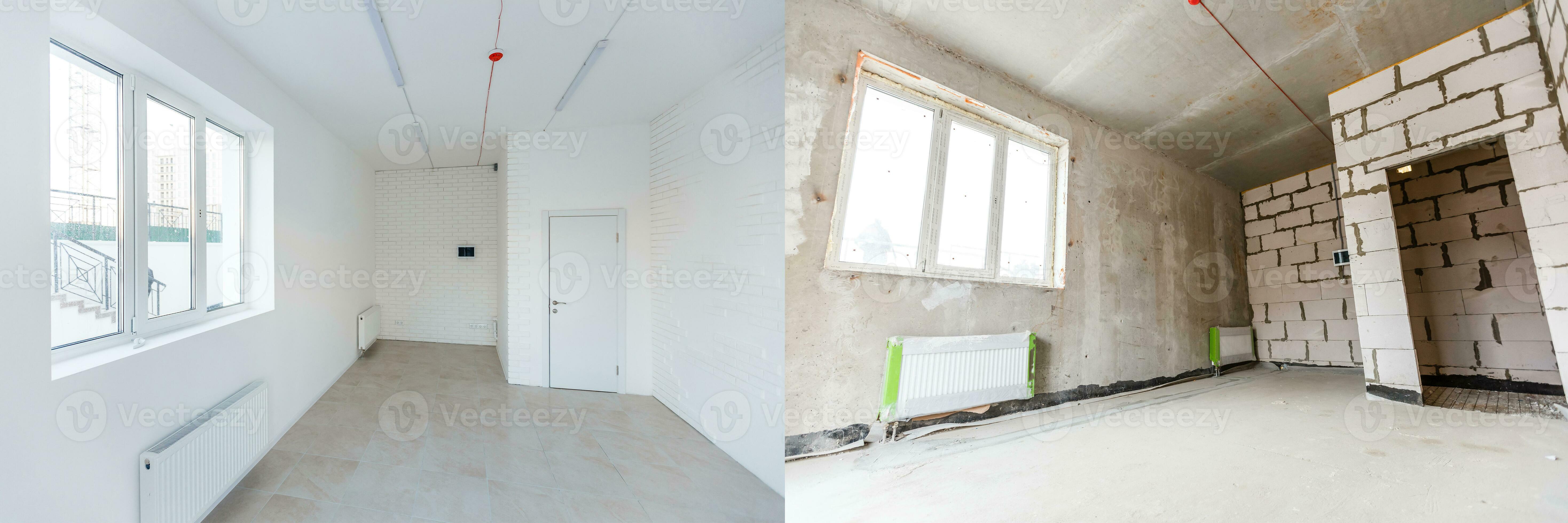 home renovation, empty room before refurbishment or restoration ...