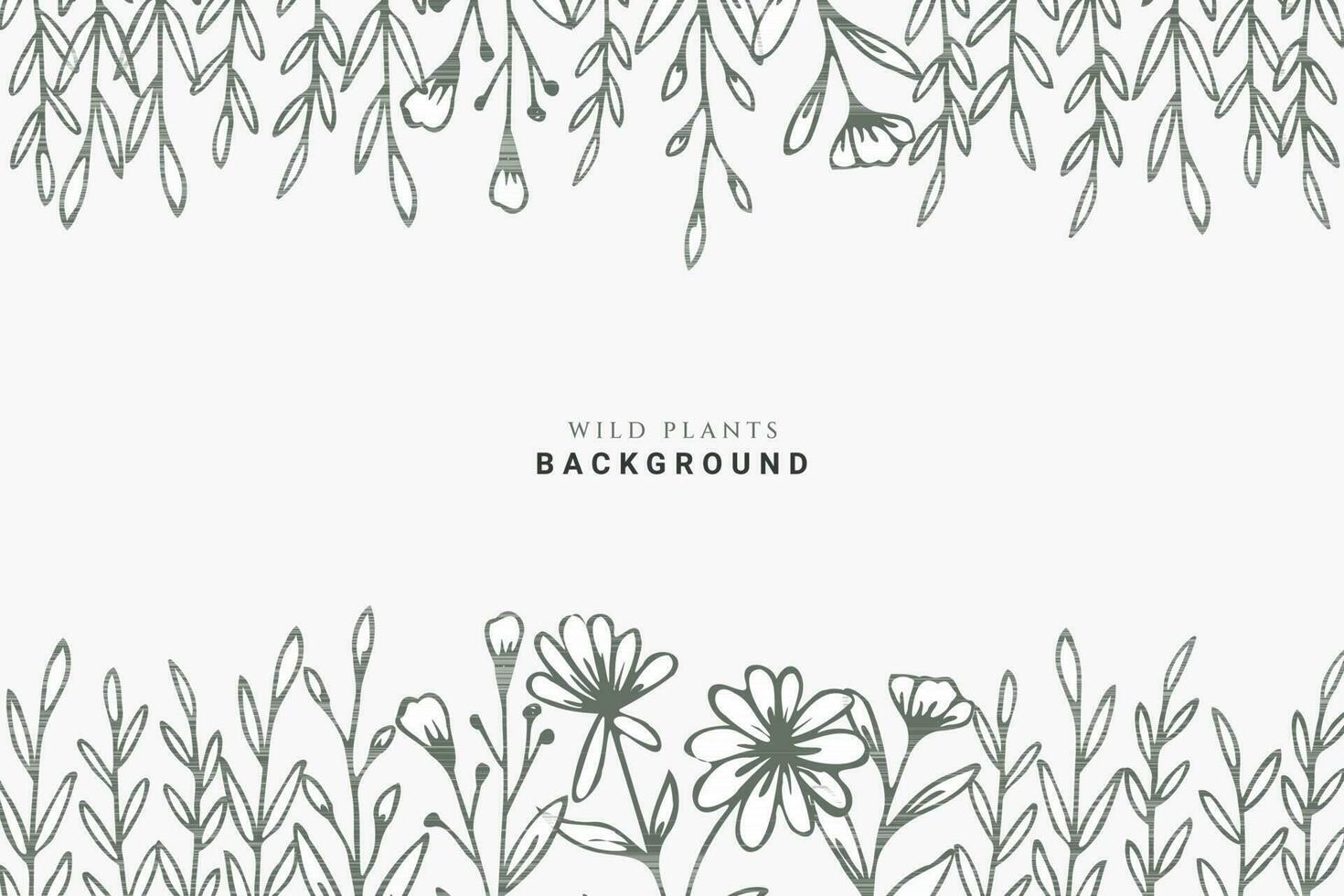 Greenery hand-drawn leaves and flowers on white background. Beautiful ...