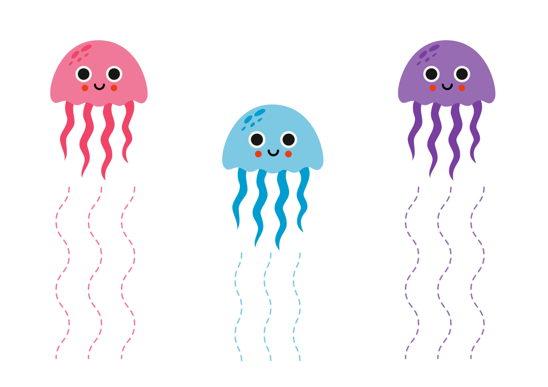 Handwriting practice with cute jelly fishes. Tracing lines for ... Handwriting practice with cute jelly fishes. Tracing lines for ...