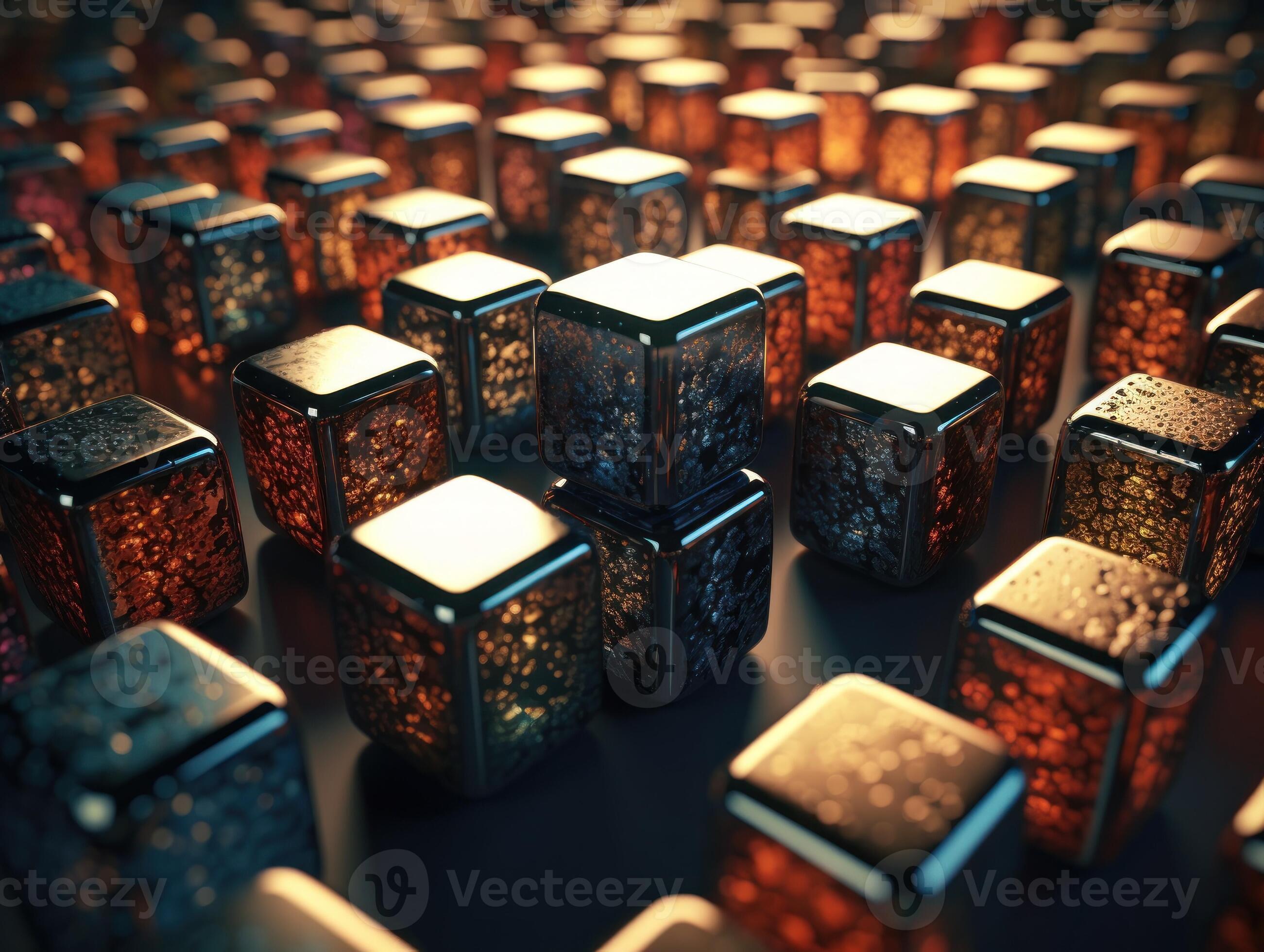 Futuristic Metallic Cubes Background Abstract Geometric Mosaic Grid Square Tiles Pattern