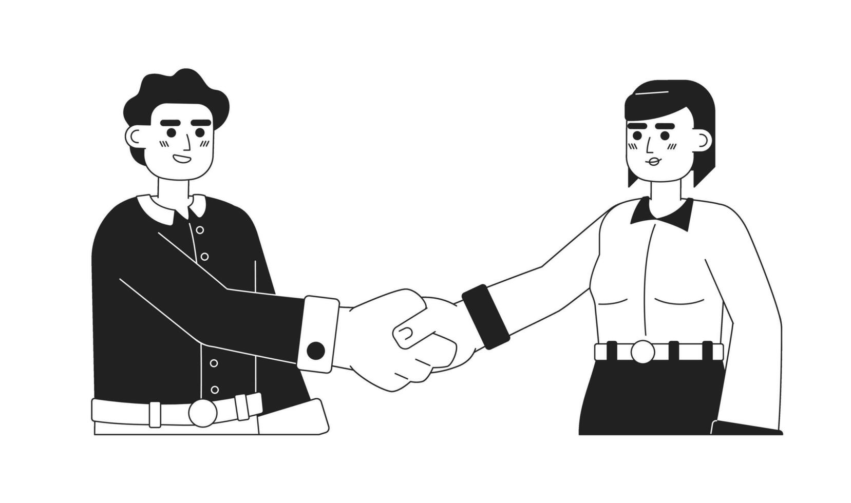 Closing business deal monochromatic flat vector characters. Woman and ... Closing business deal monochromatic flat vector characters. Woman and ...