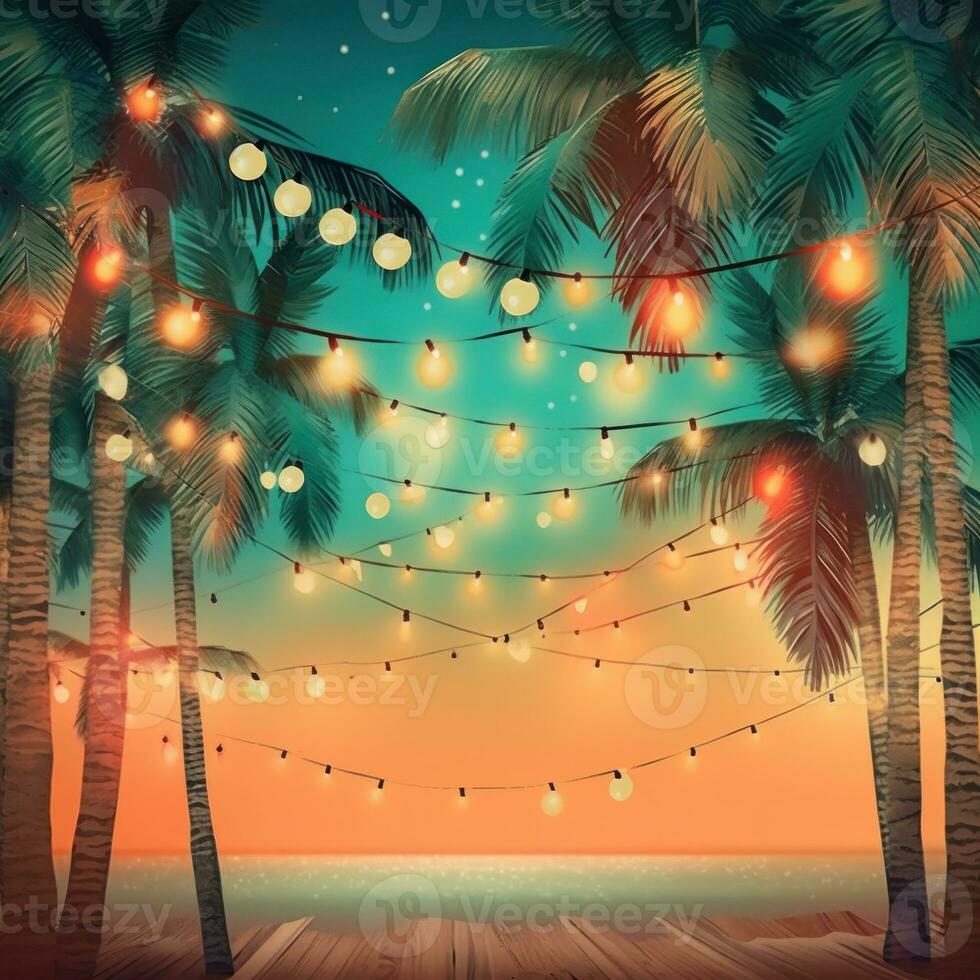 Summer Night Beach Party Background Illustration Ai Generative