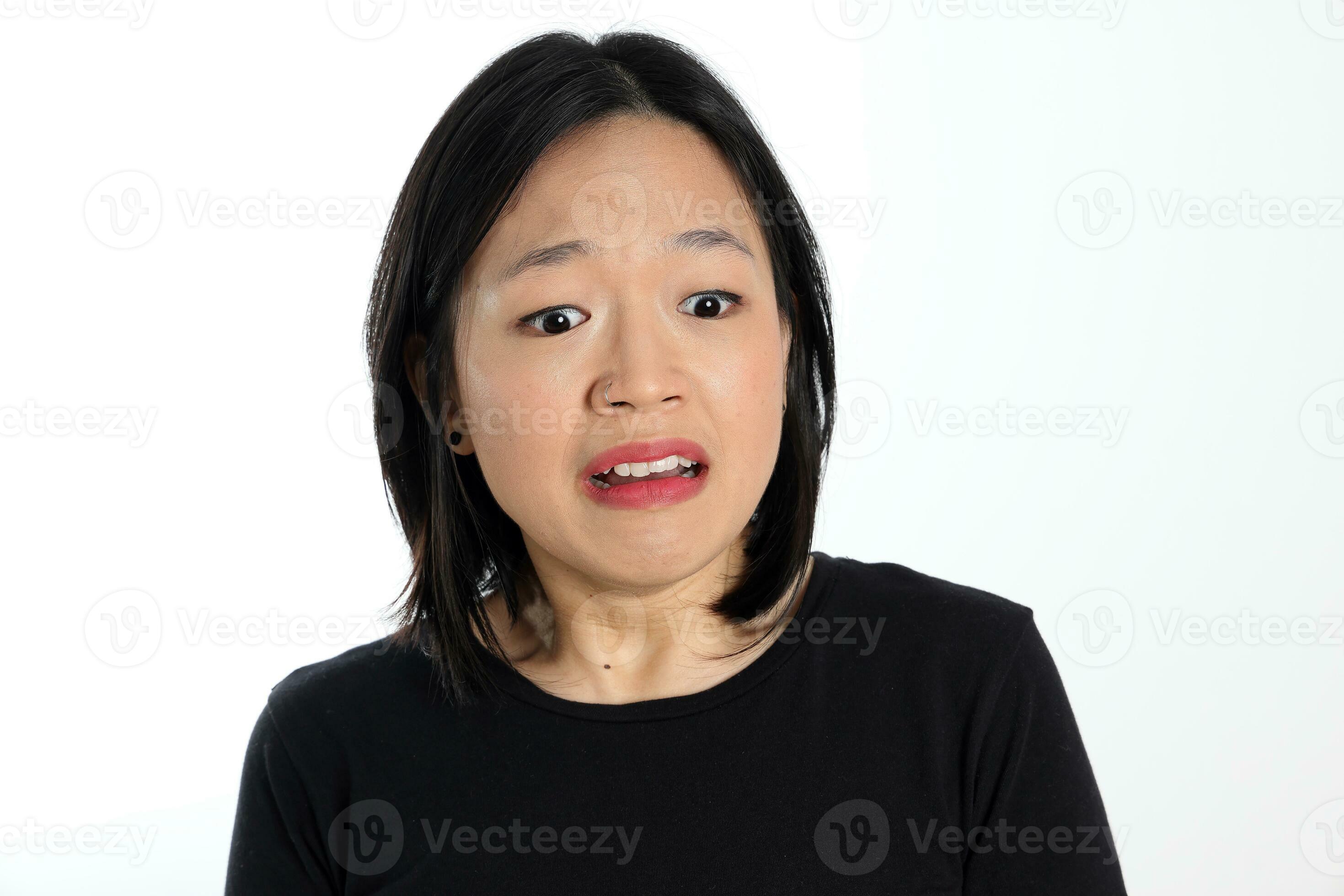Young attractive south east asian woman pose face expression emotion on ...