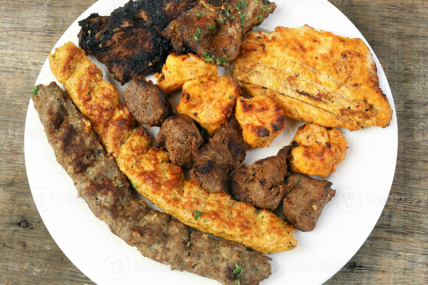 Mixed charcoal grilled platter chicken beef mutton goat meat shish ...