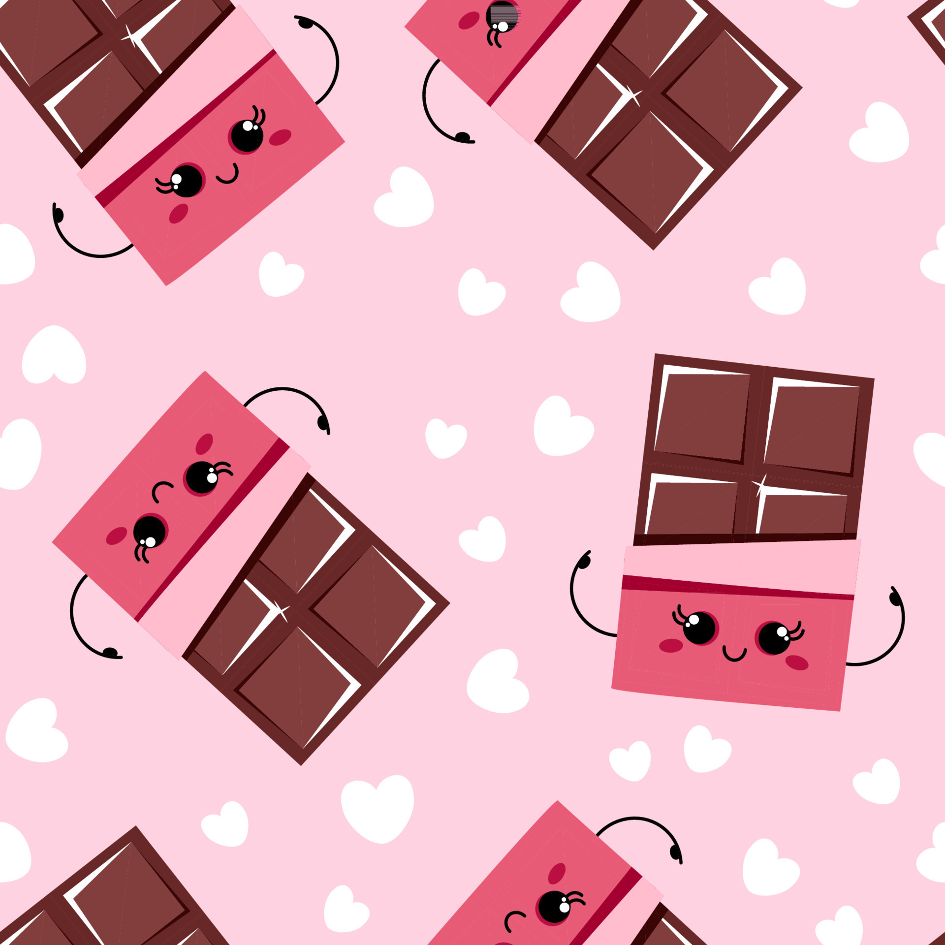 Pink Seamless Pattern Of Kawaii Chocolate Bars And White Hearts For World Chocolate Day 24542189