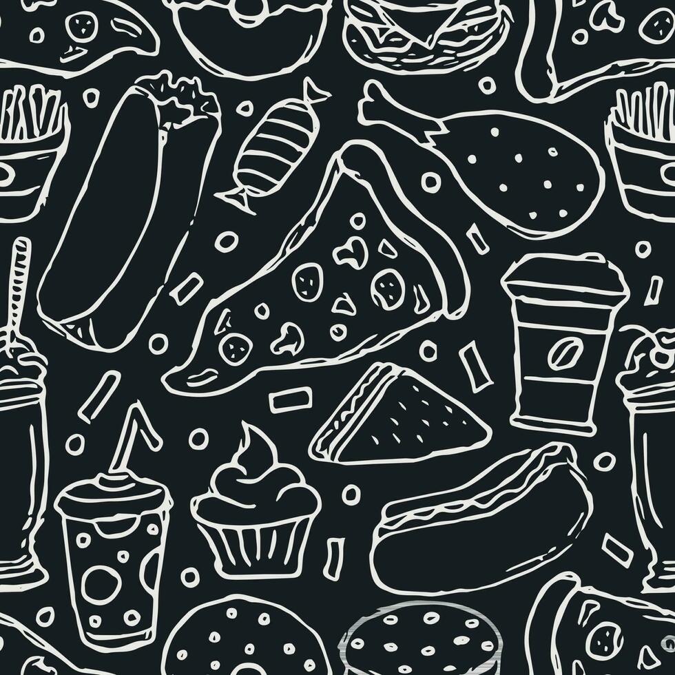 Seamless fast food pattern. fast food background. Doodle fastfood icons ... Seamless fast food pattern. fast food background. Doodle fastfood icons ...