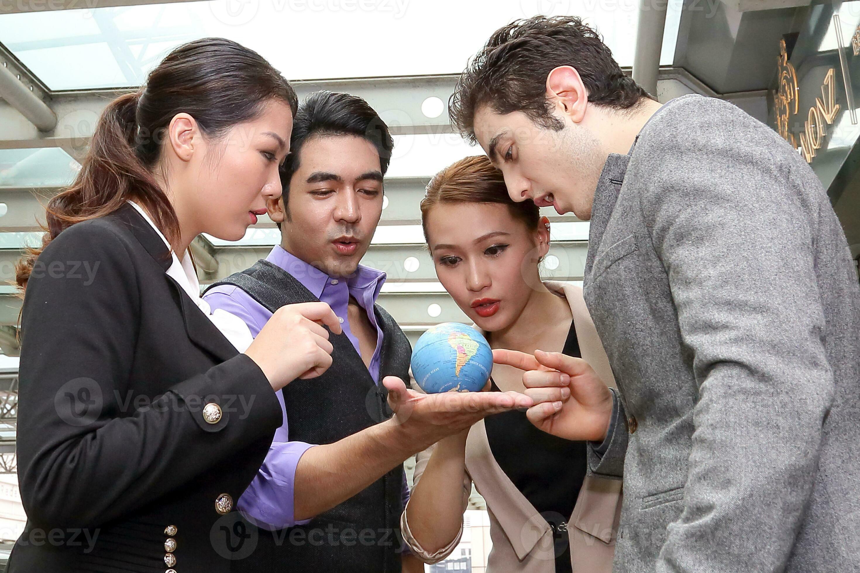 Southeast Asian Middle eastern Caucasian young office business man woman wearing vest suit ...