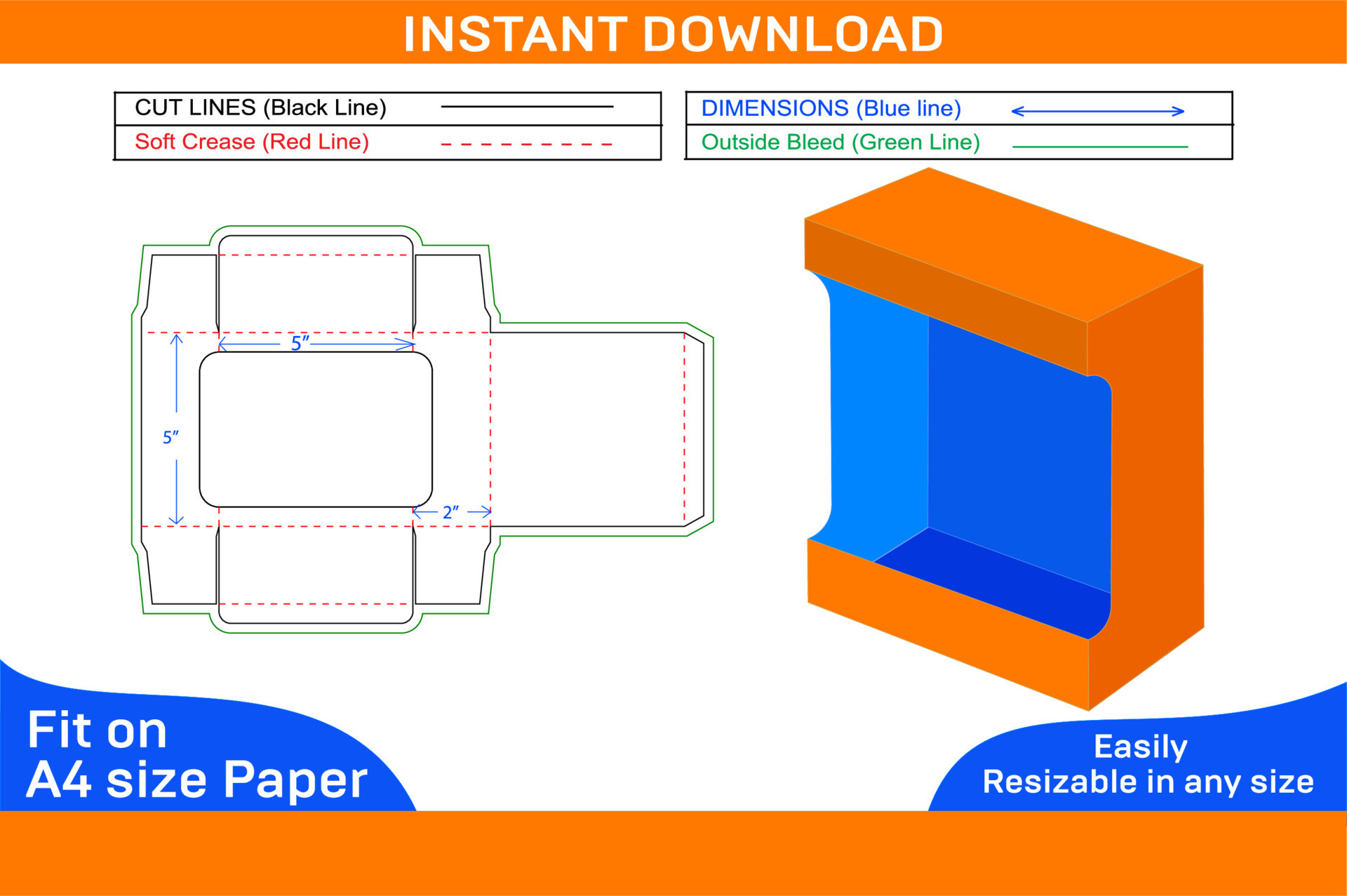 Custom product display box packaging dieline template and 3D box design ...