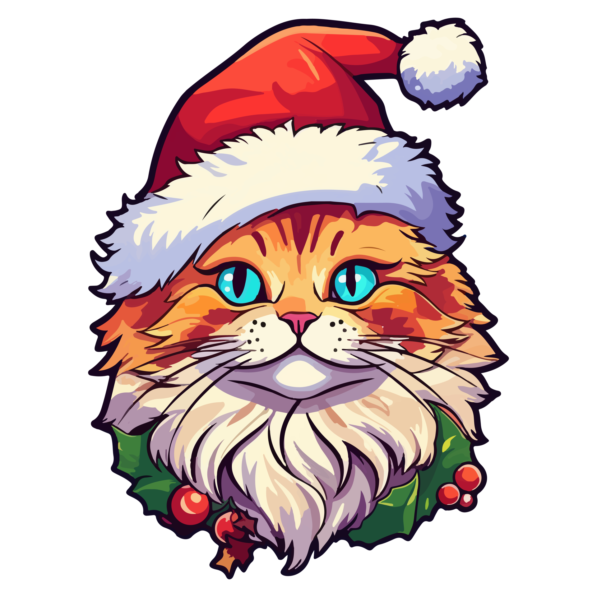 Cute Christmas Cat Illustration Santa Cat Sticker Pastel Cute Colors Kitty Kitten Christmas