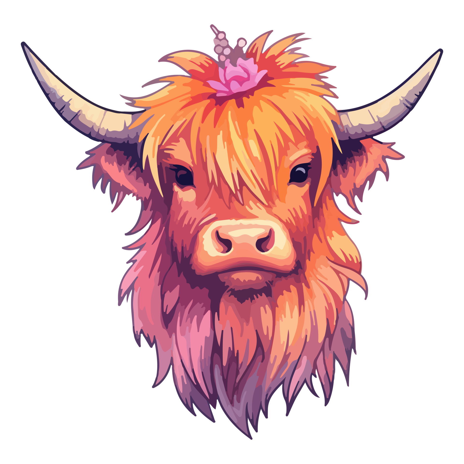 Highland Cow Modern Pop Art Style Colorful Highland Cow Illustration Pastel Sticker Cute