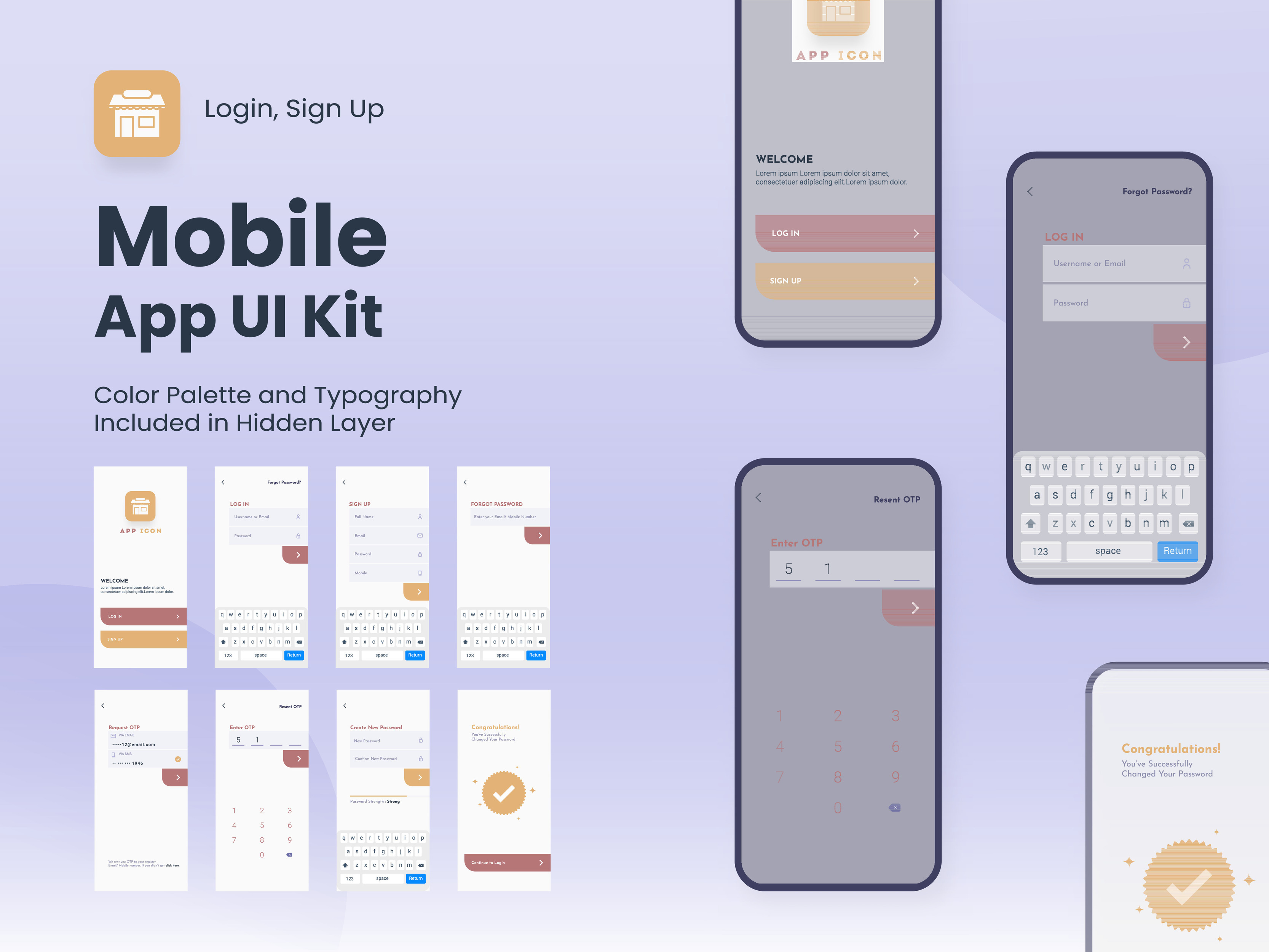 Mobile App UI, UX, GUI Layout With Different Login Screens Including ...