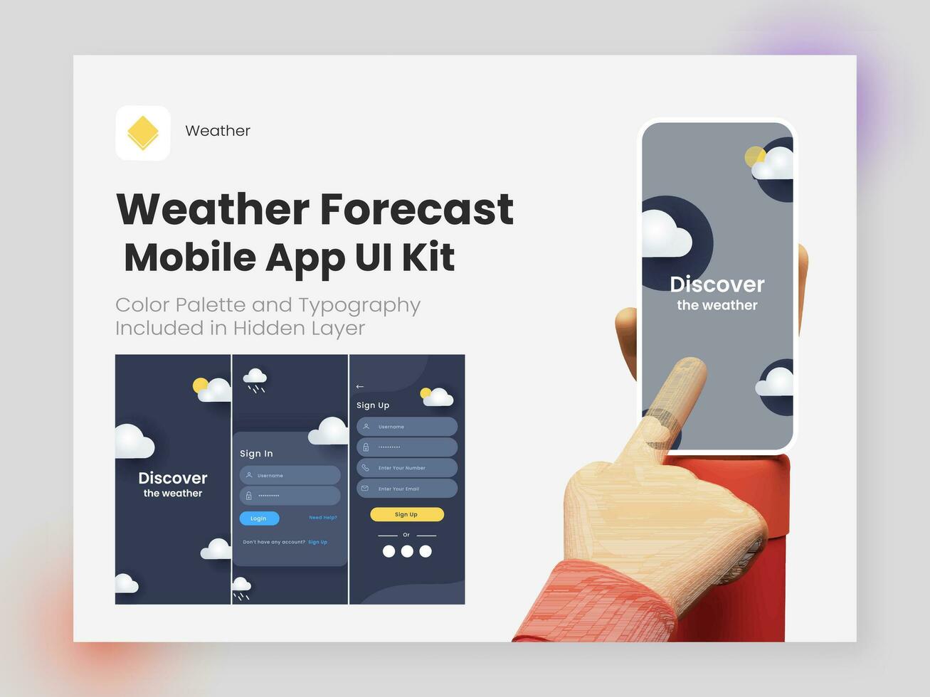 Weather Forecast Mobile App UI Screens Including Like As Sign In, Sign ...