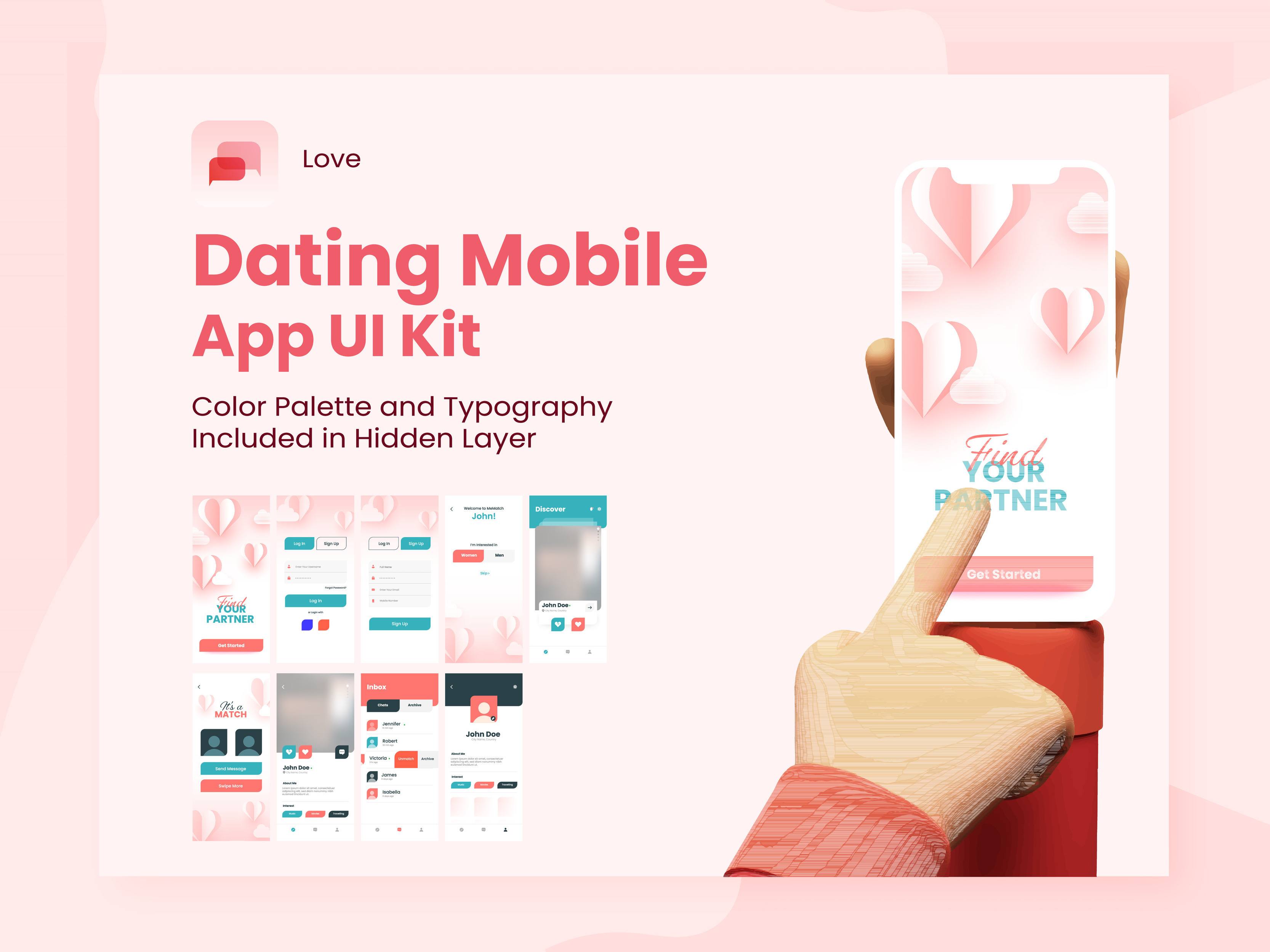 Dating App UI Kit for Responsive Mobile Application or Website with Multiple GUI Including Login ...