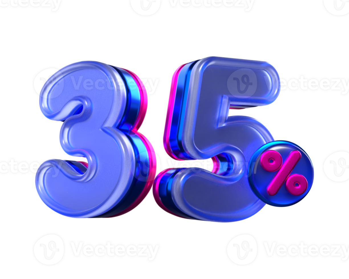3d número 35 percentagem venda desconto roxo, rosa, néon cores 24559094 PNG