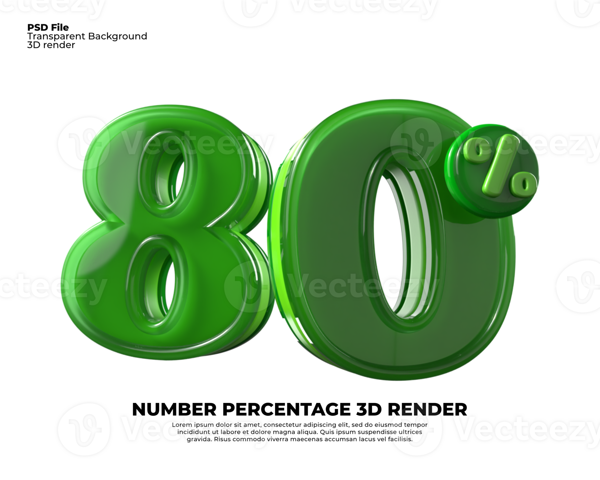 3D number 80 percentage sale discount green plastic 24559111 PNG