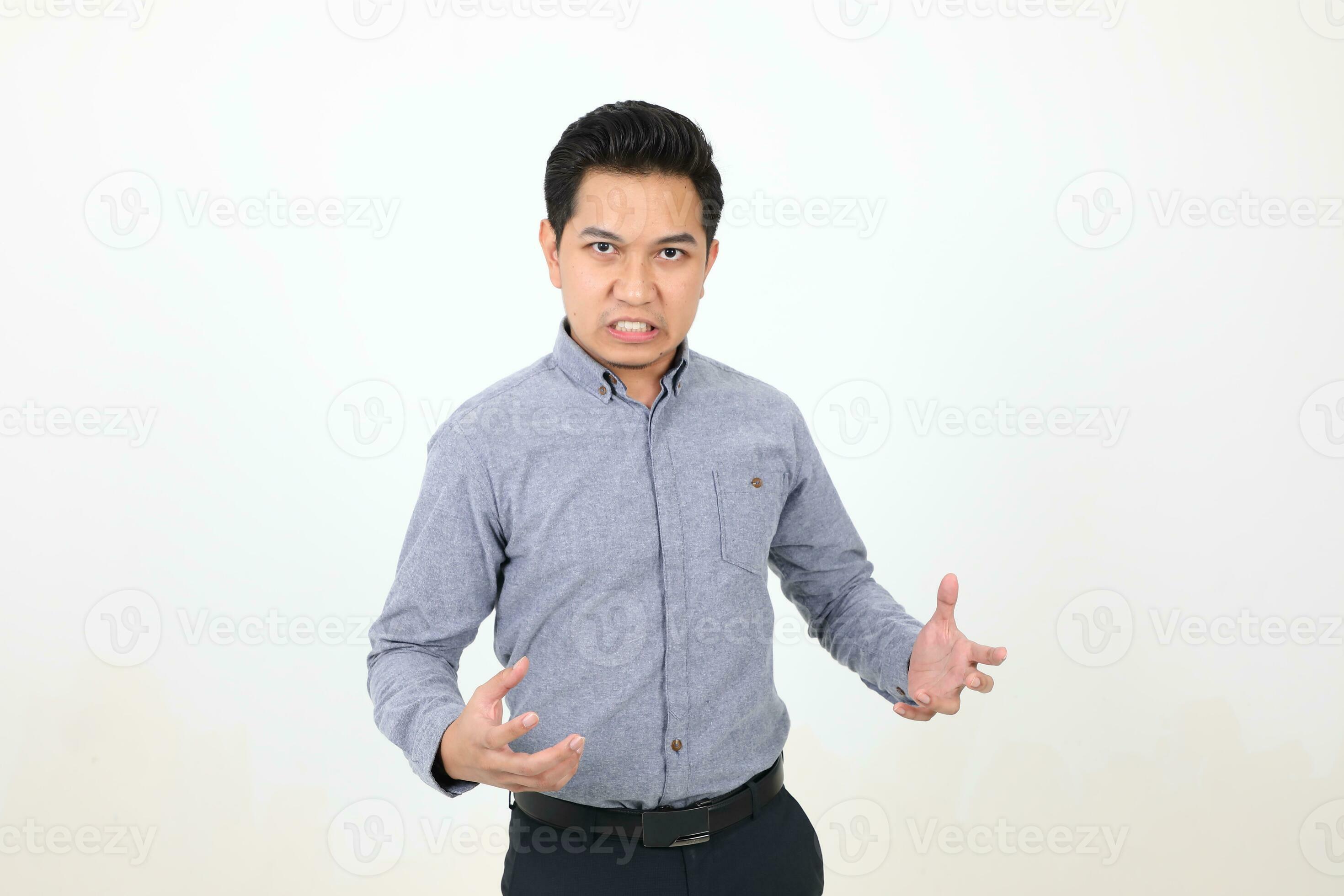 South east Asian Malay Man facial expression angry upset shocked look ...