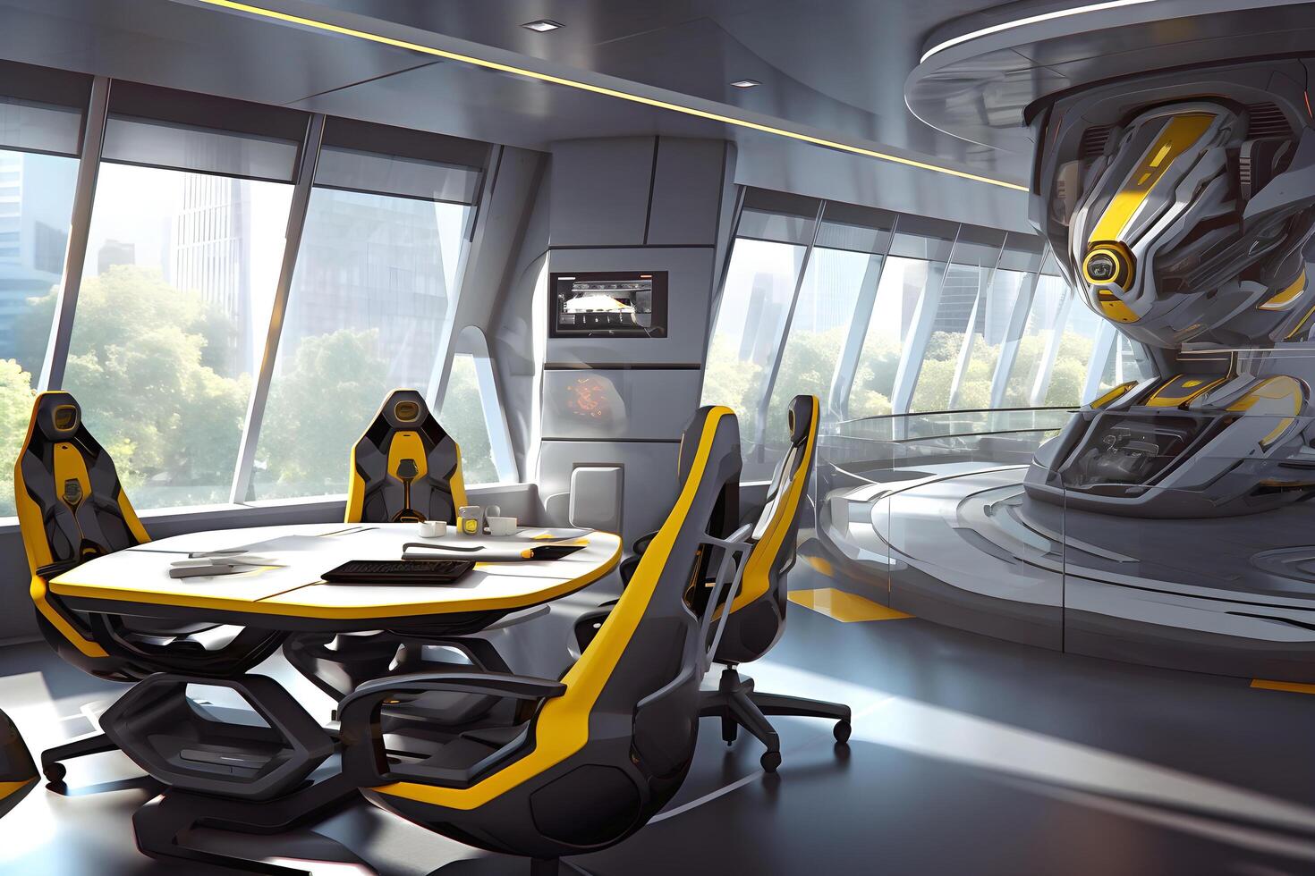 Modern sci-fi futuristic interior office design. Futuristic conference ... Modern sci-fi futuristic interior office design. Futuristic conference ...