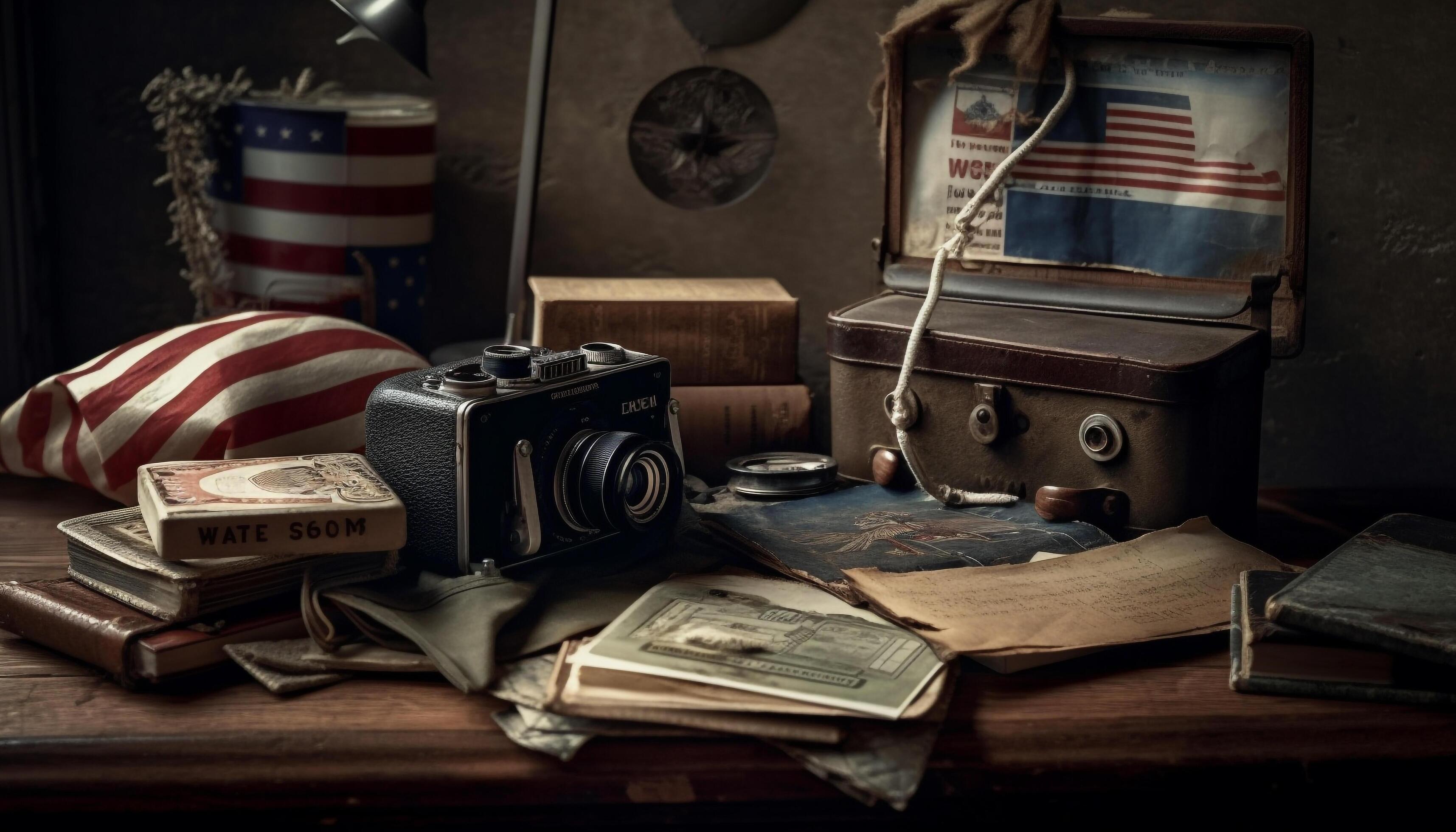 Antique camera and books A nostalgic still life generated by AI ...