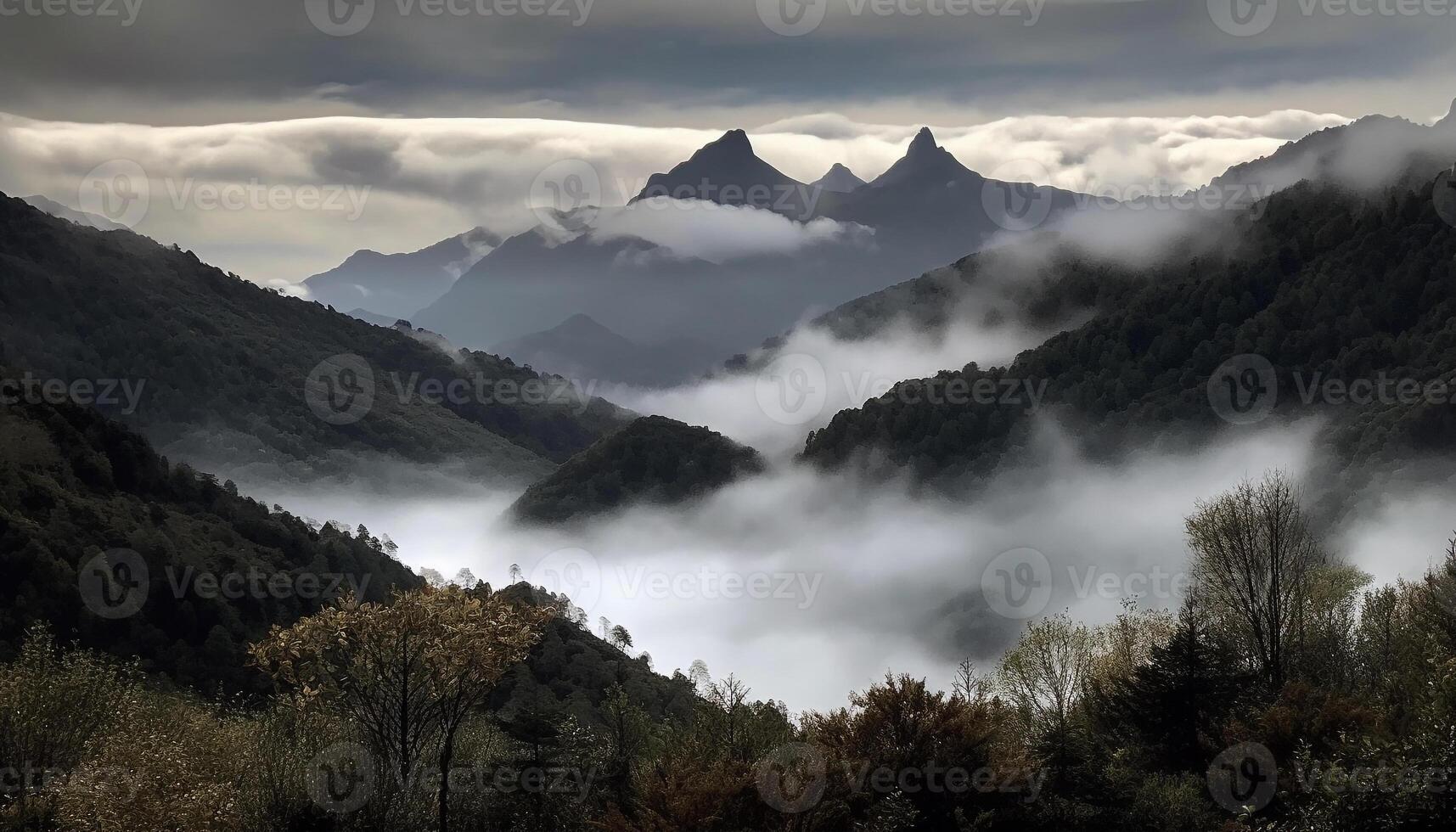 Majestic mountain range, tranquil scene, panoramic beauty generated by ...