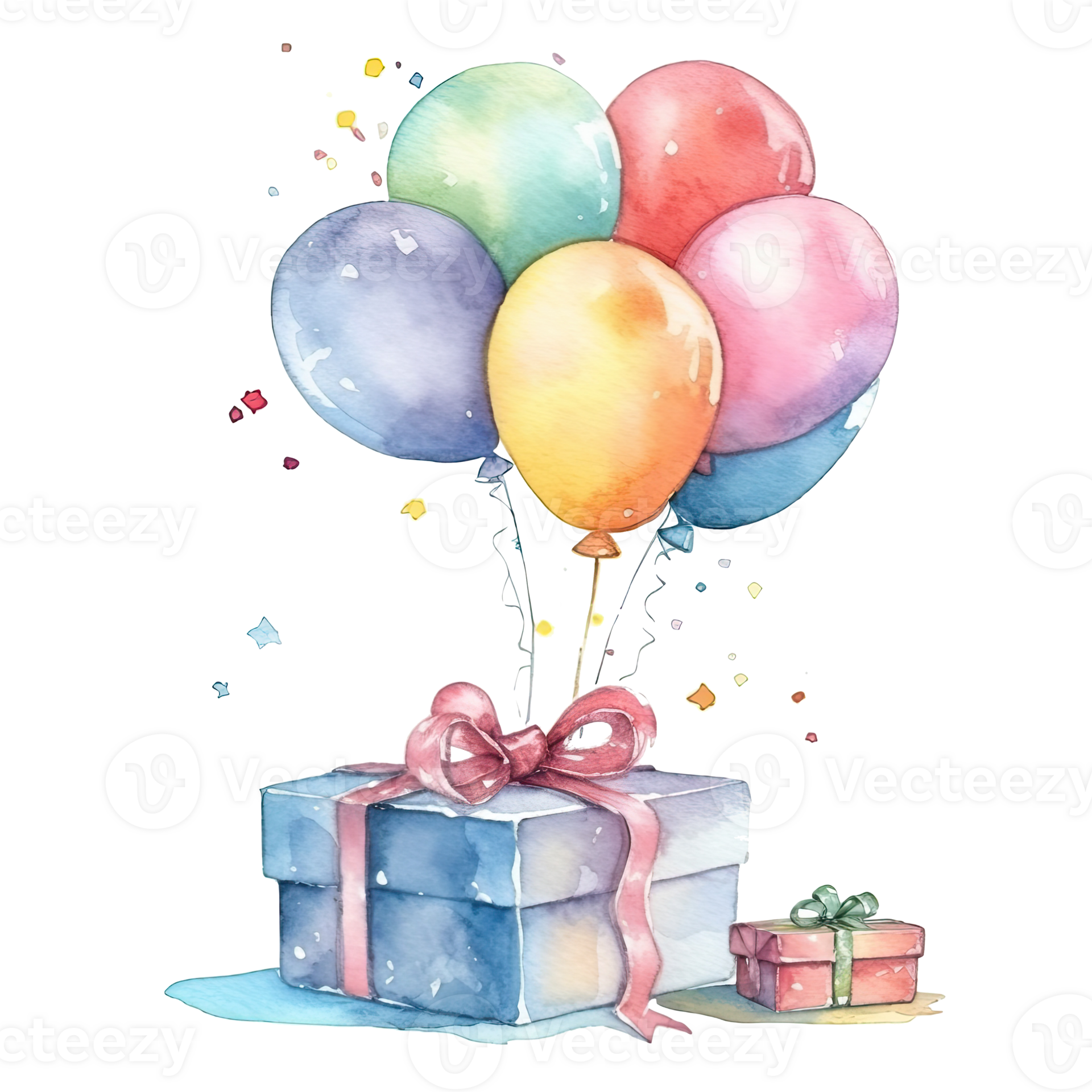 Watercolor Happy Birthday Gift Boxes with Balloons. Illustration ...