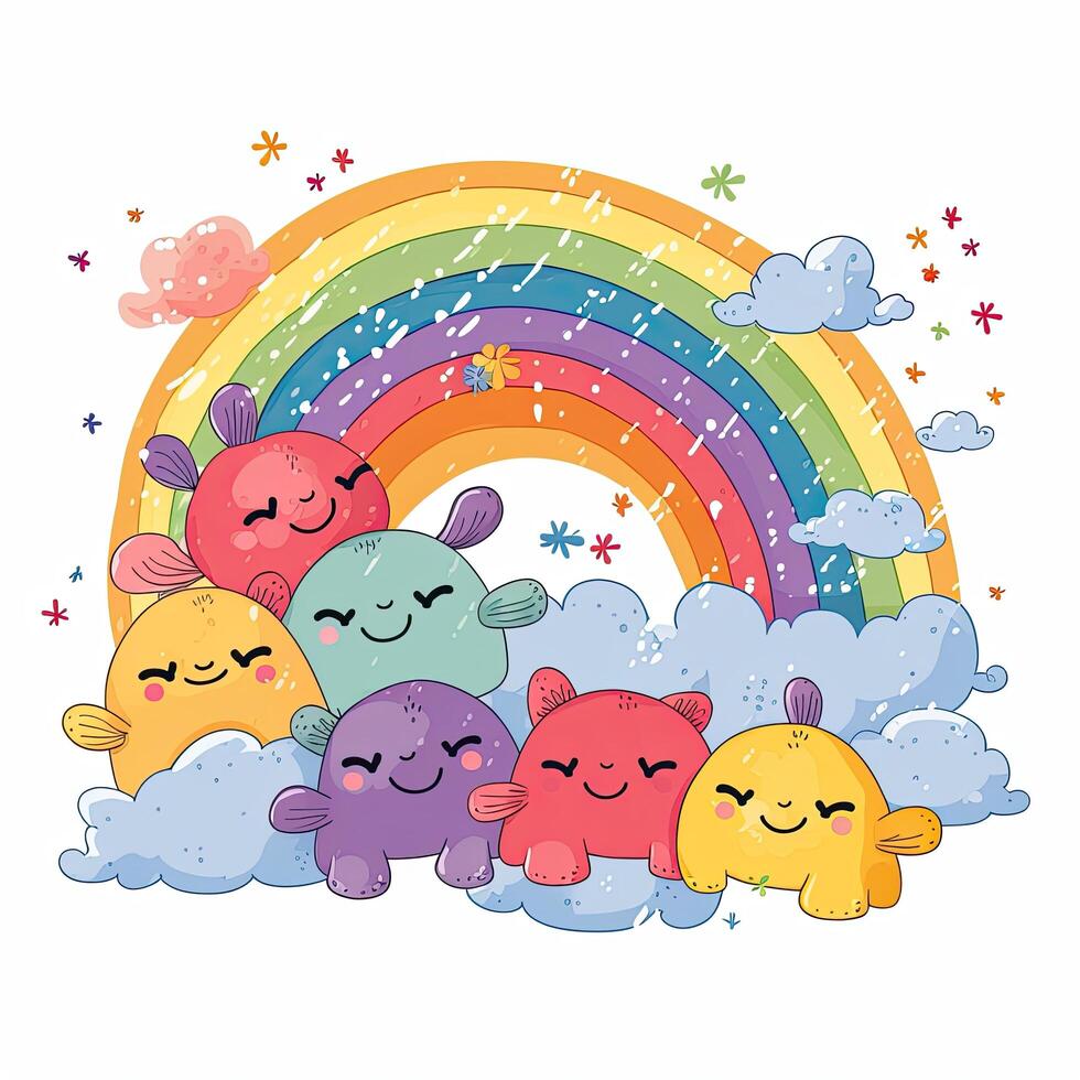 Beautiful rainbow and cartoon collection. Cute rainbows with cartoon characters. Beautiful ...