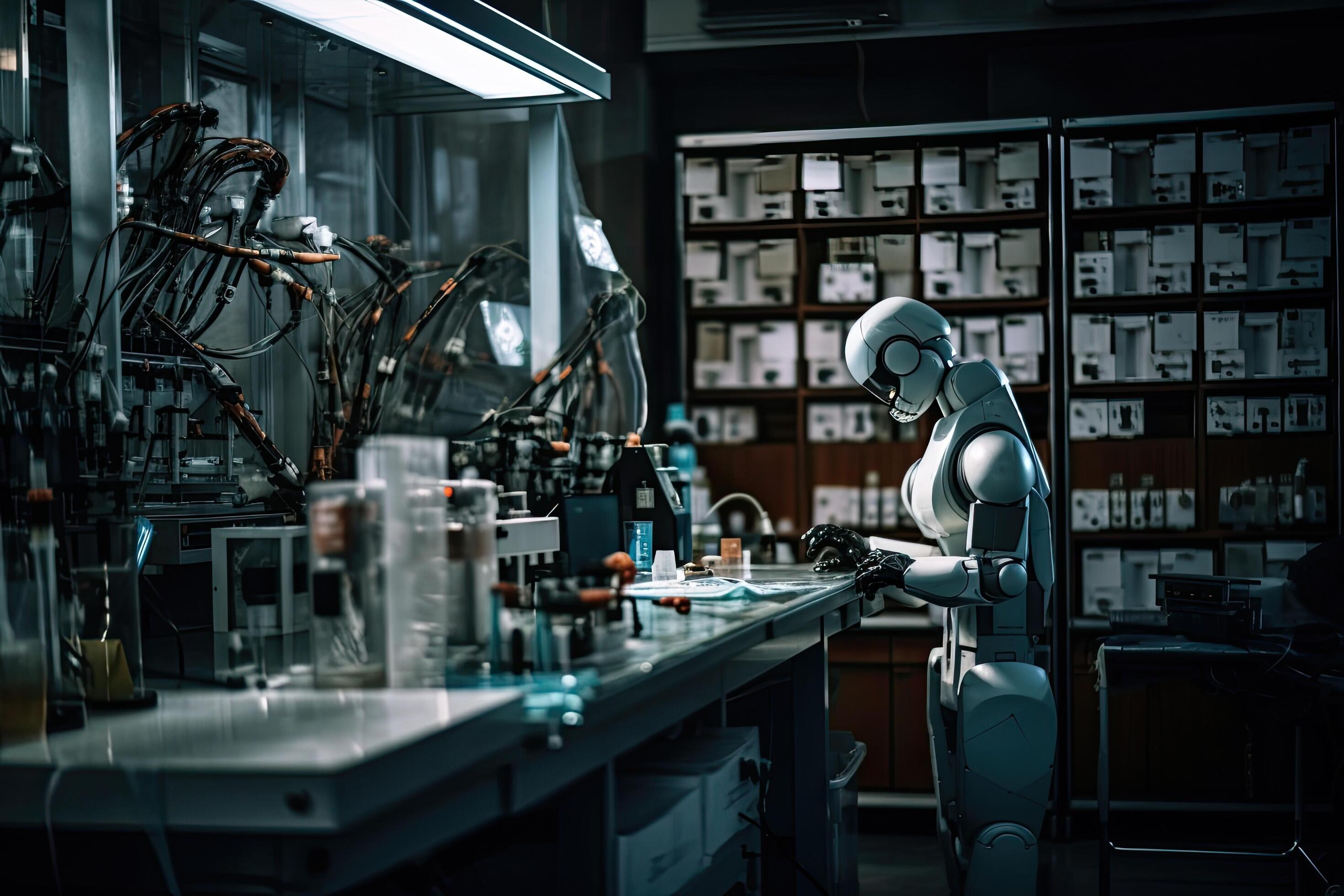A robot working in a laboratory. The concept of artificial intelligence ...