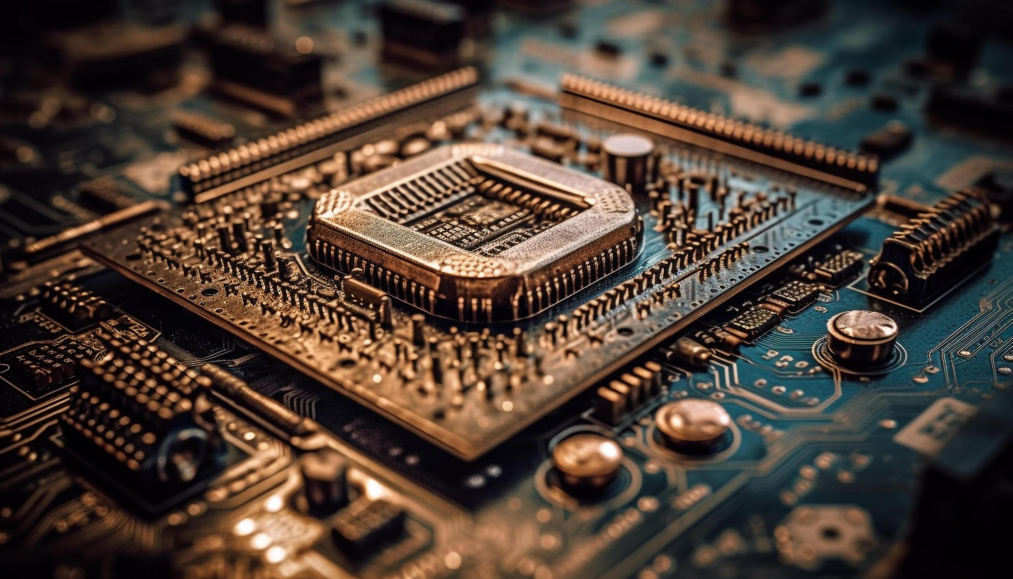 Complexity of computer chip circuit board shows technological progress generated by AI 24573700 ...