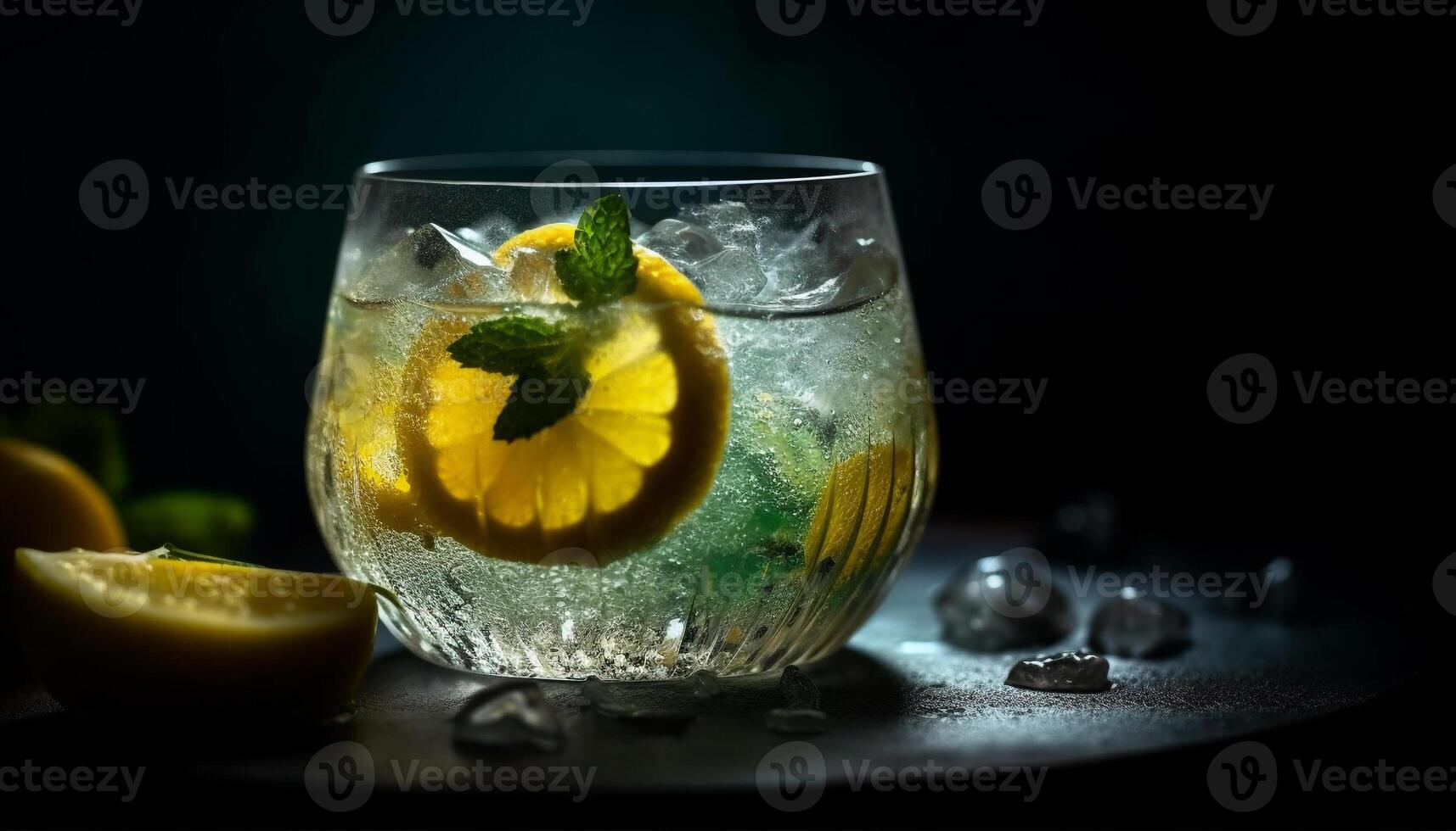 Refreshing summer cocktail with citrus fruit and mint leaf garnish generated by AI 24577334 ...