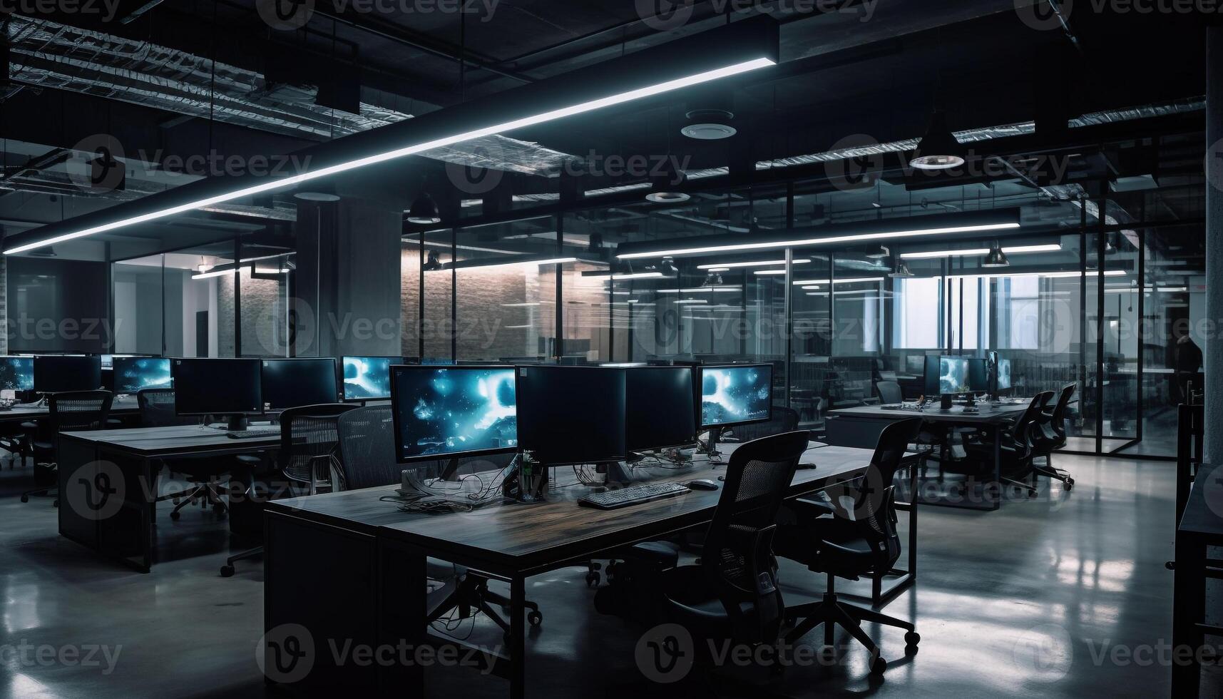 Modern office with bright computer lab, futuristic design professional ...