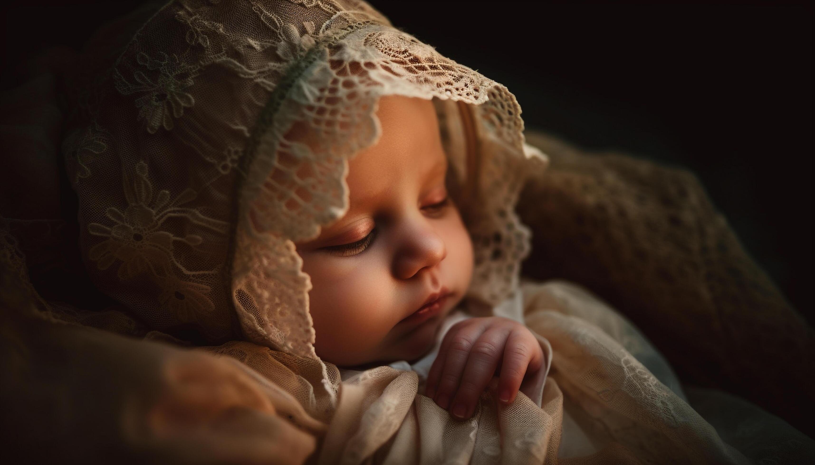 Cute newborn boy sleeping peacefully wrapped in cozy blanket outdoors ... Cute newborn boy sleeping peacefully wrapped in cozy blanket outdoors ...