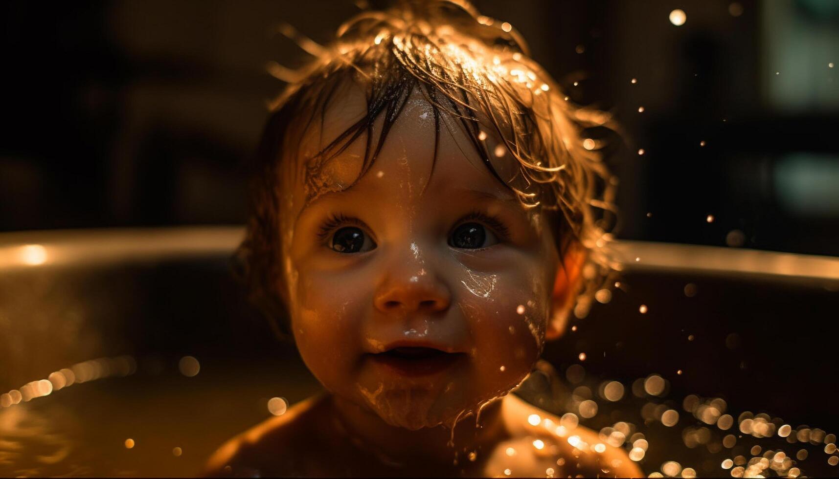 Cute Caucasian baby smiling in bathtub, splashing water with joy generated by AI 24579555 Stock ...