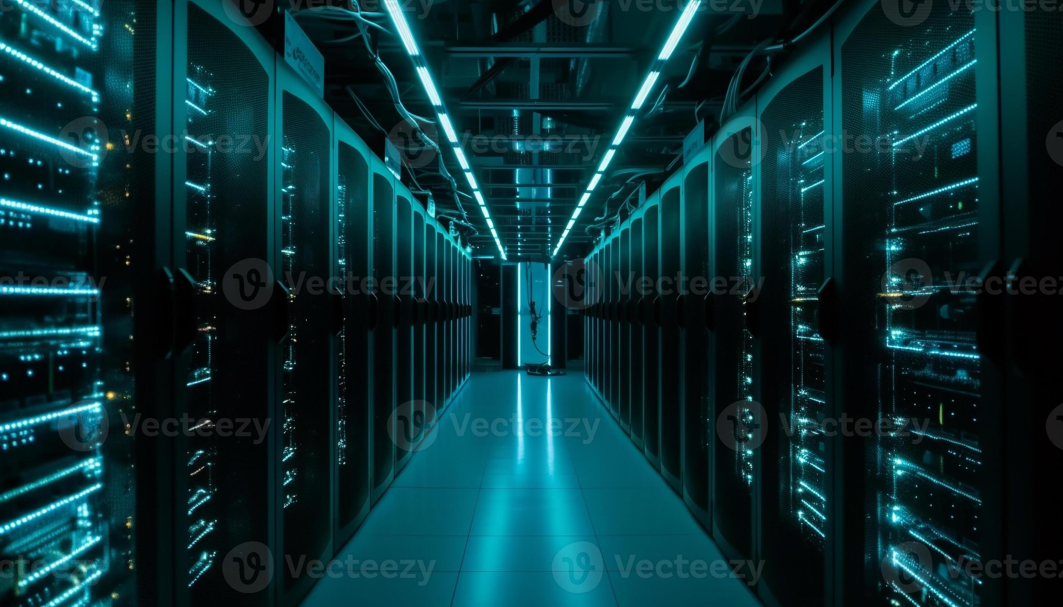 Computer network equipment in a row for global communications support ...