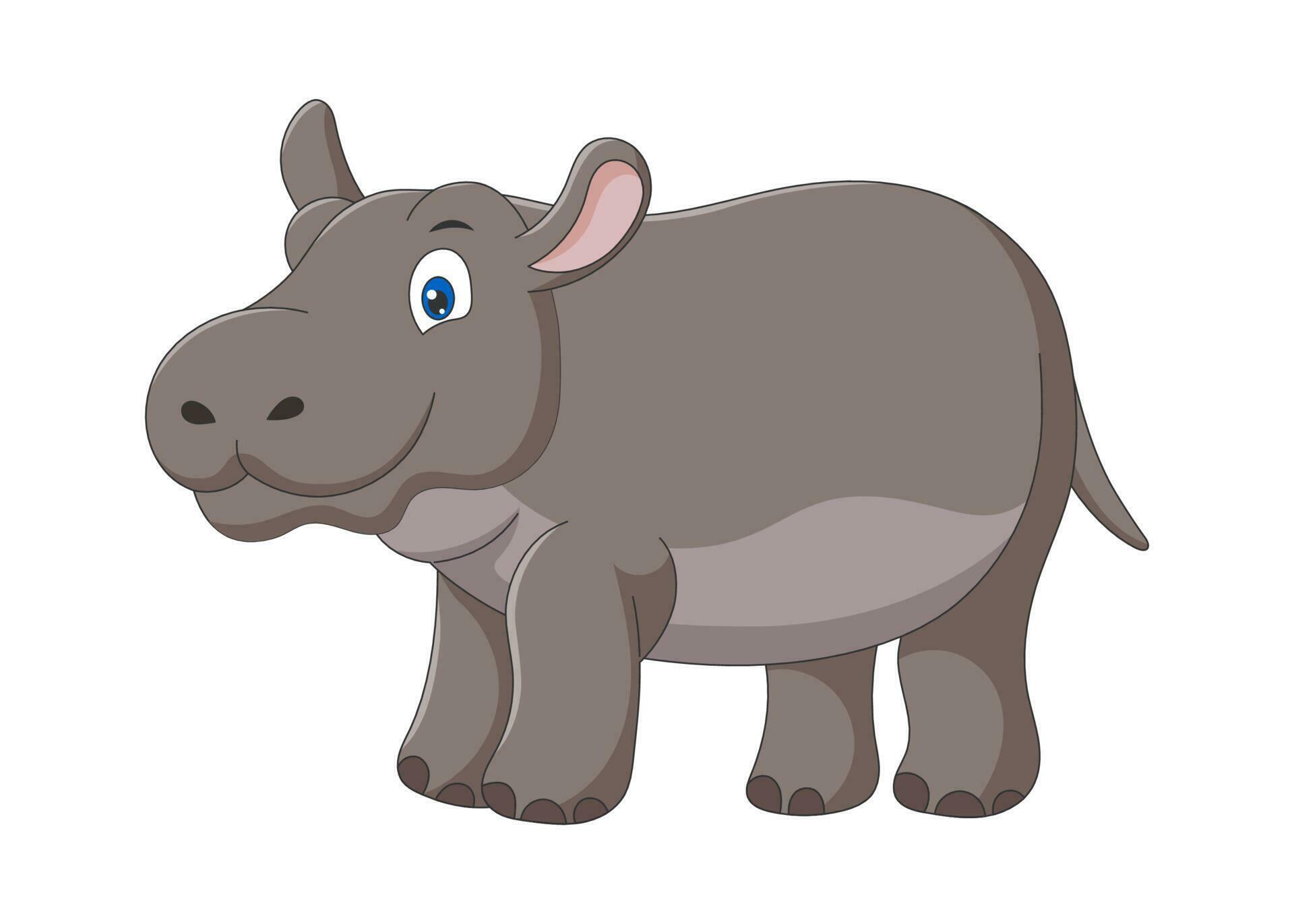 Cute cartoon hippo. Drawing african baby wild animal smiling ...