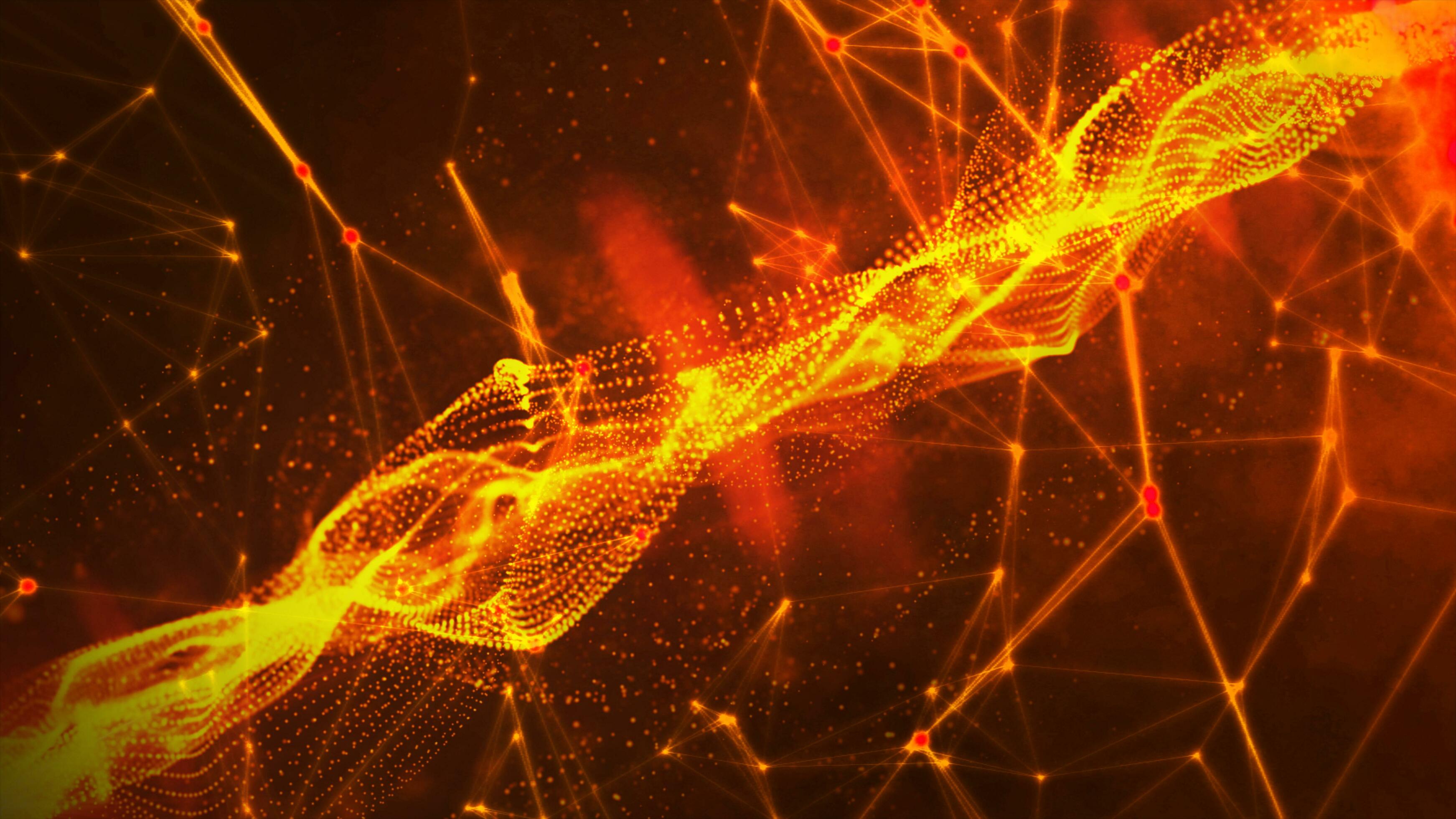 Golden plexus Glittering space particle form, futuristic neon graphic Background, energy 3d ...