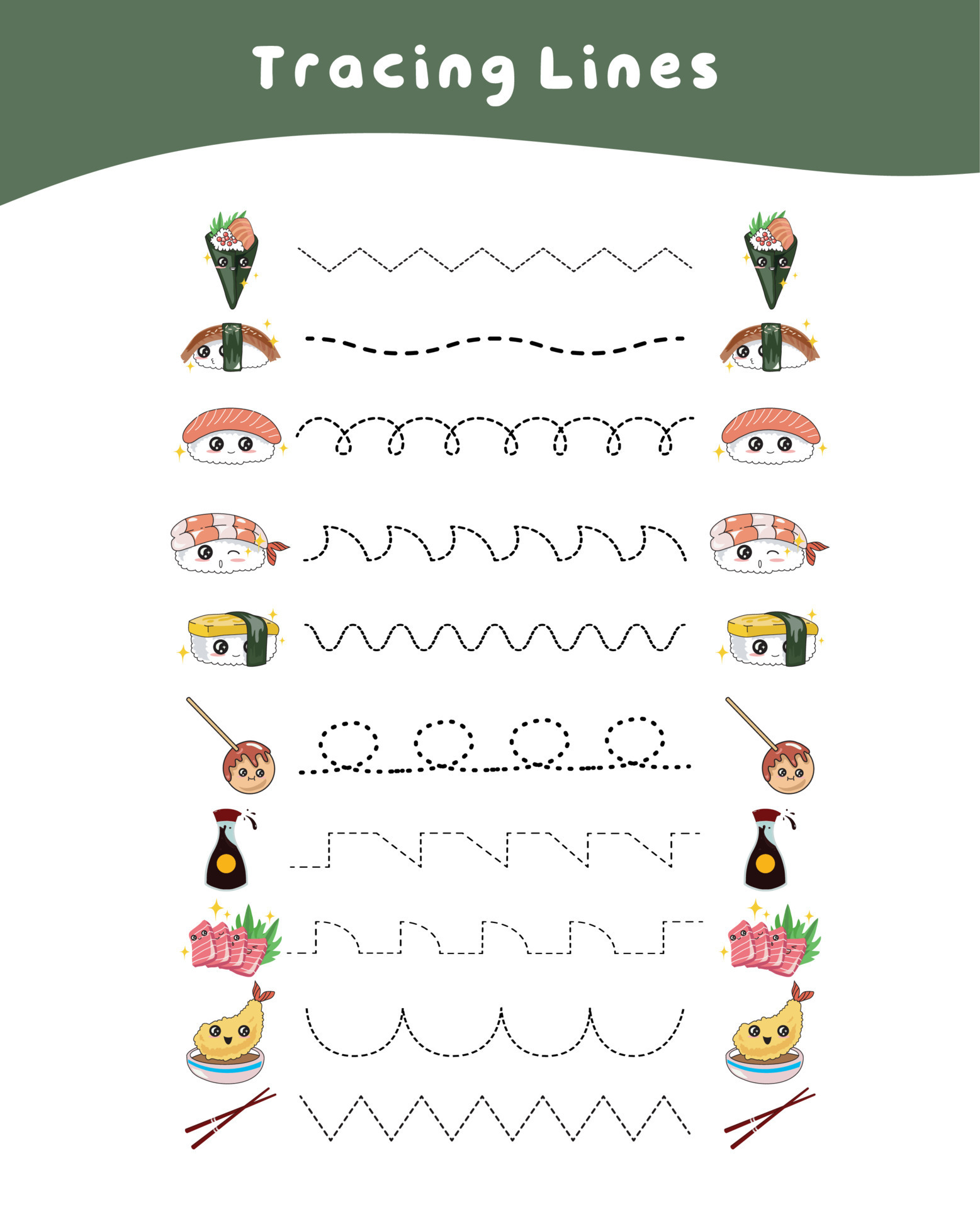 Tracing Lines worksheet game. Educational worksheet. Tracing activity. Vector file 24588533 ...