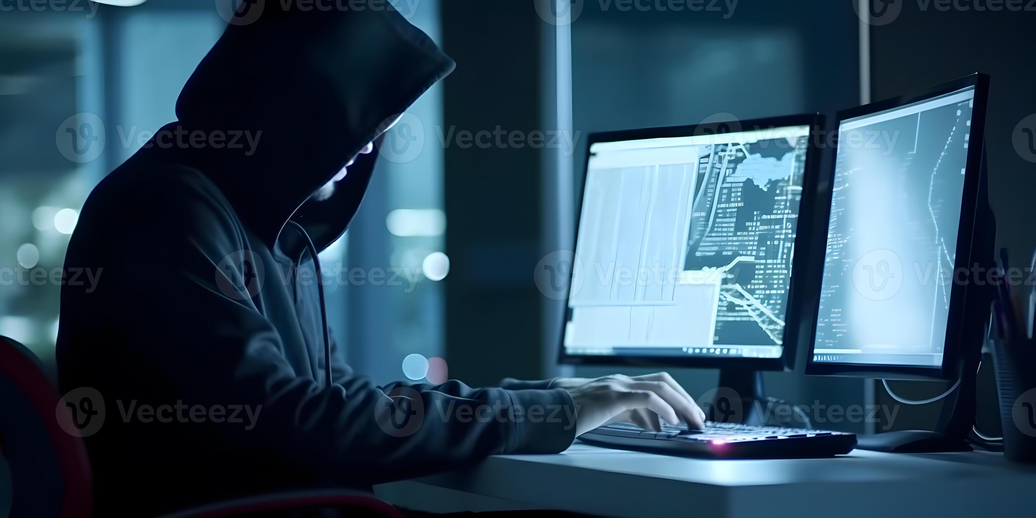 Hacker with hoodie. Concept of dark web, cybercrime, cyberattack. image ...
