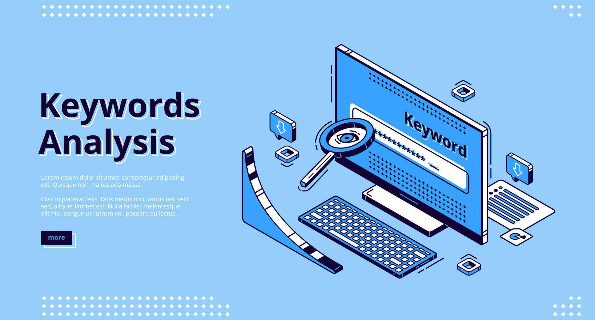 Keyword analysis seo tool isometric landing page 24592382 Vector Art at Vecteezy