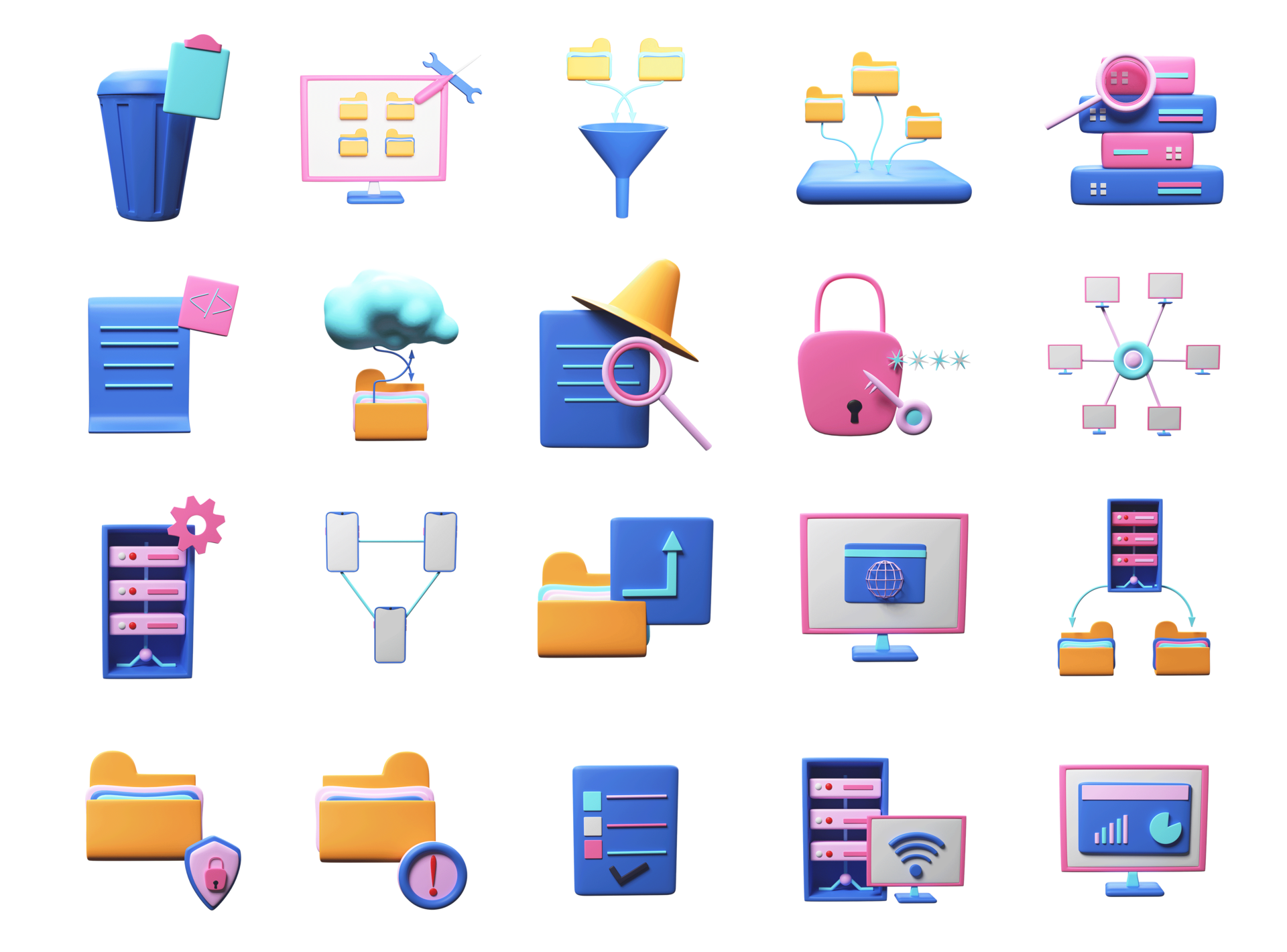 3D Rendering Data Management Platform Tools Collection Over White Background. 24592950 PNG