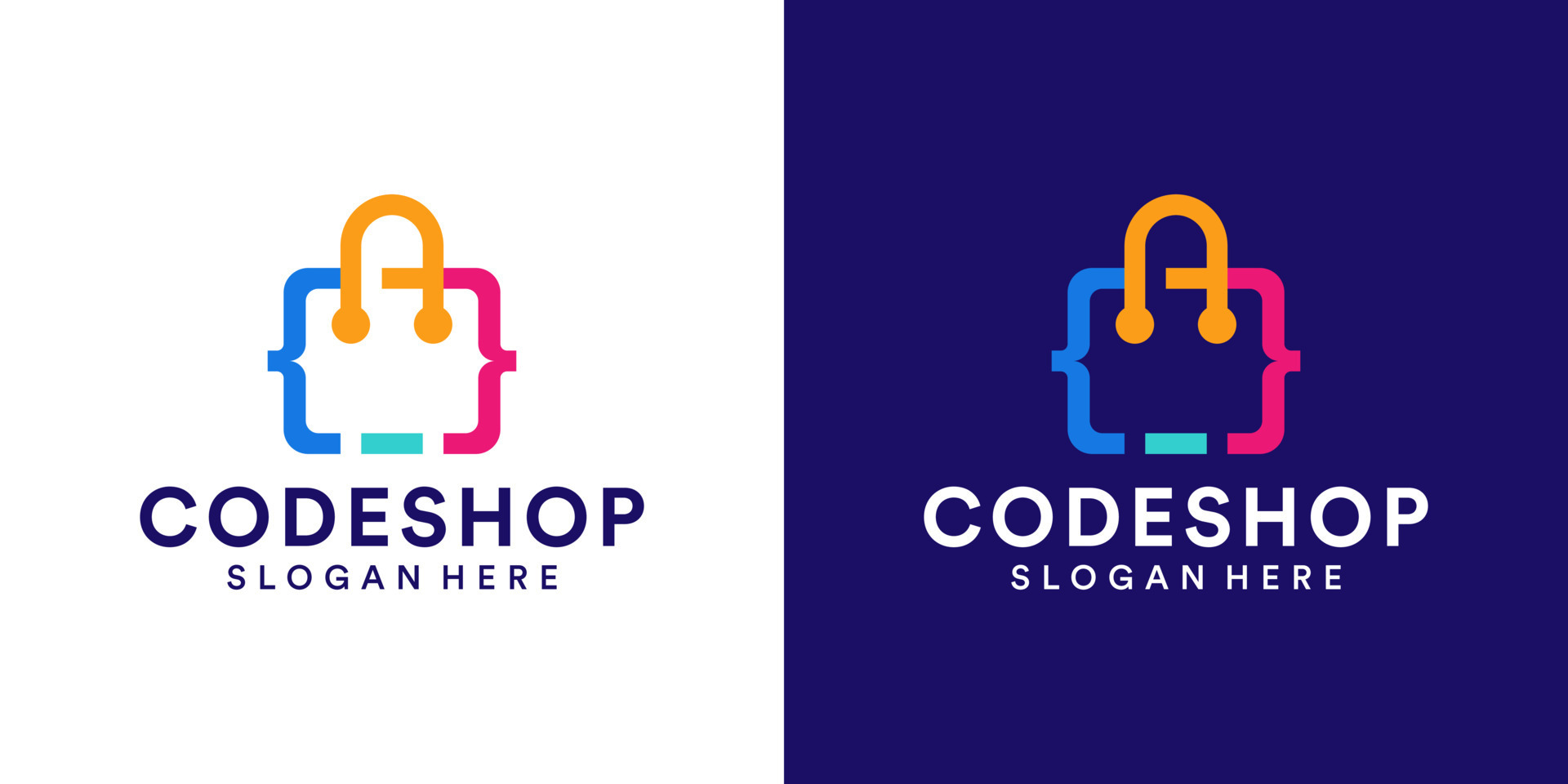Colorful Coding Logo Design With Shopping Bag Design Template Modern Code Logo For Programmer